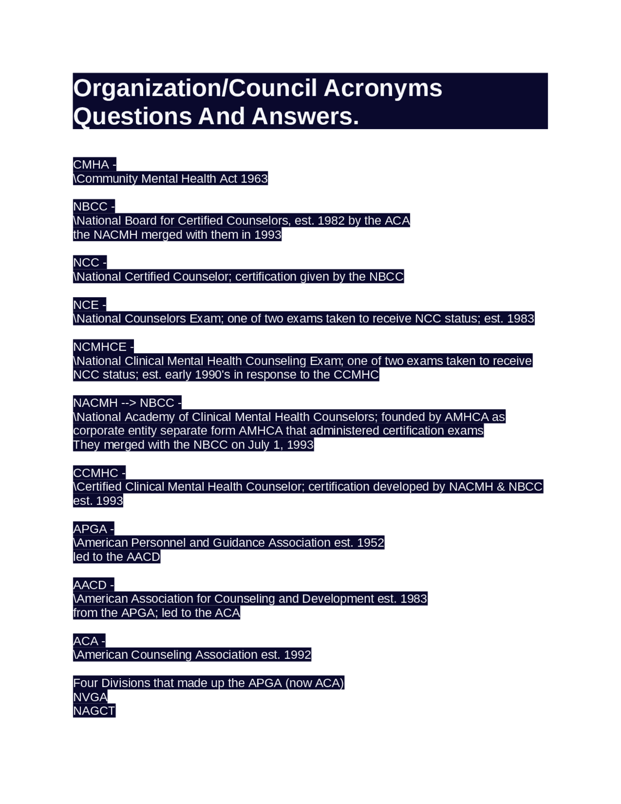 Organization/Council Acronyms Questions And Answers. | Exams Public ...