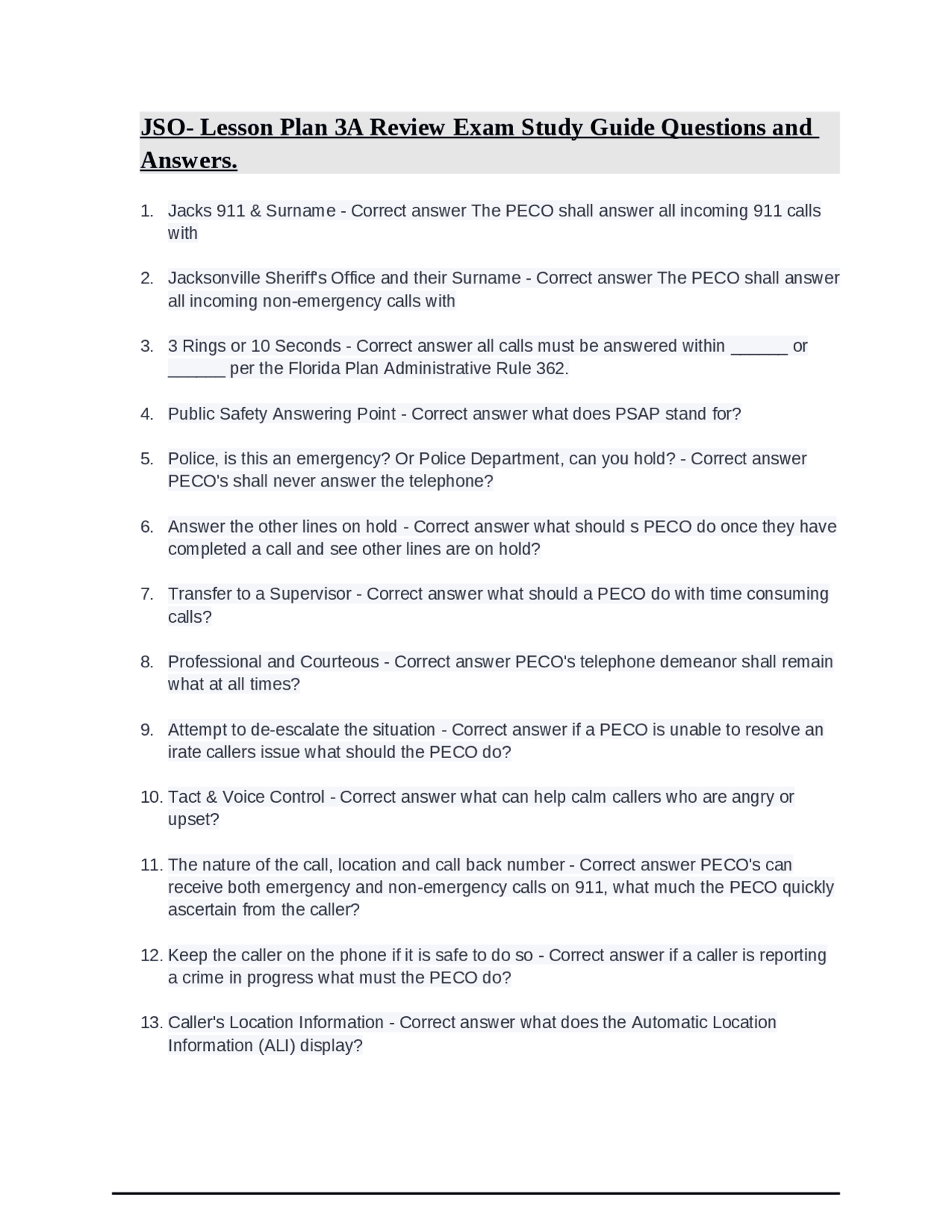 JSO- Lesson Plan 3A Review Exam Study Guide Questions and Answers ...