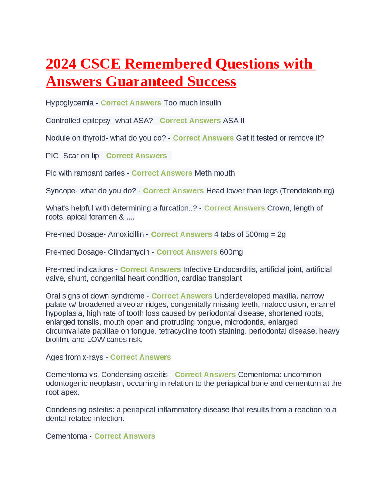2024 CSCE Remembered Questions with Answers Guaranteed Success | Exams ...