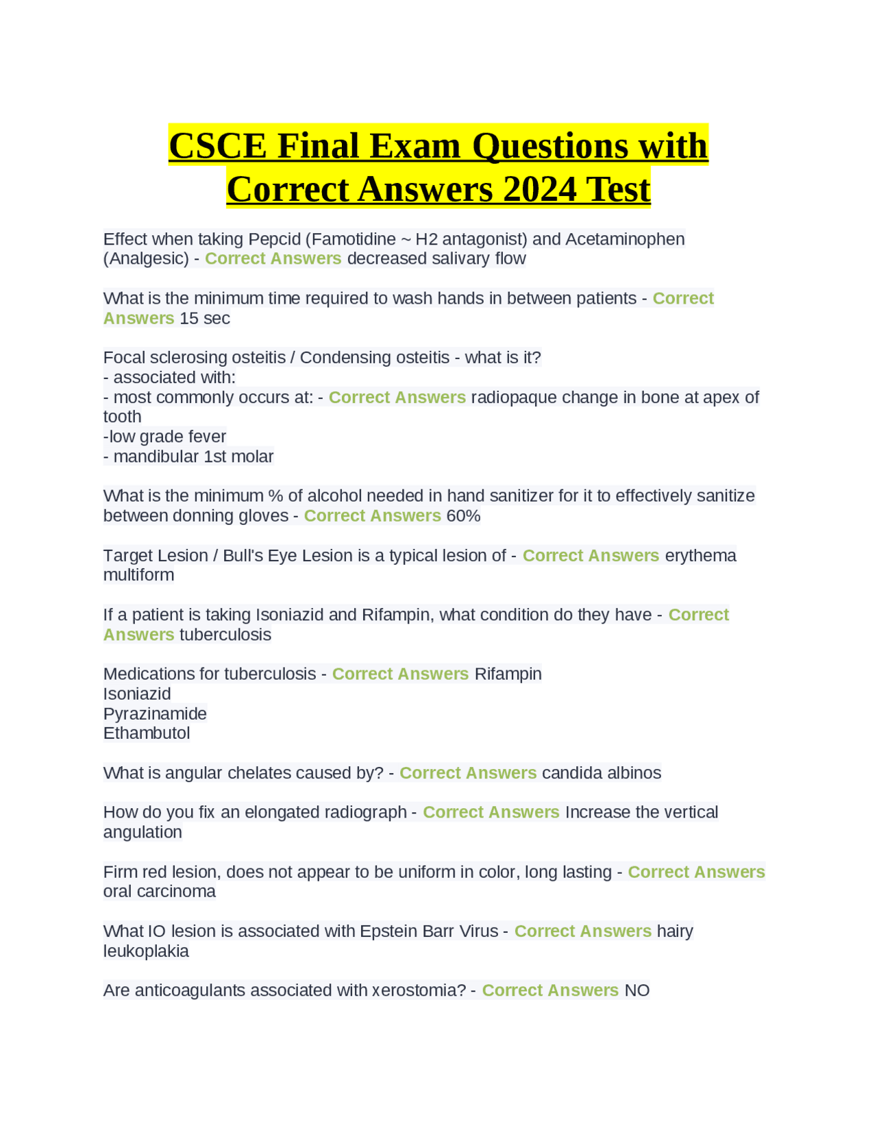CSCE Final Exam Questions with Correct Answers 2024 Test | Exams ...