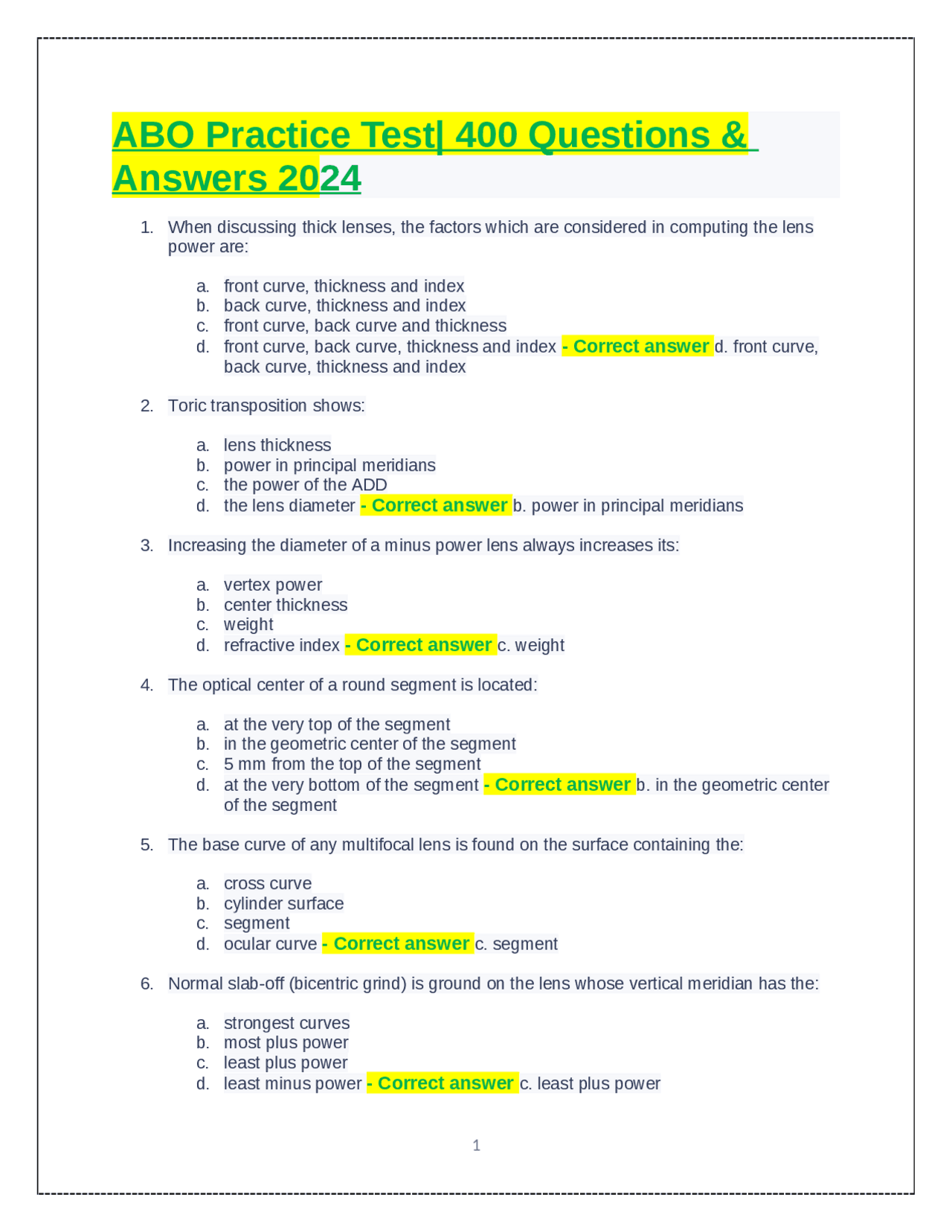 ABO Practice Test| 400 Questions & Answers 2024Practice Test| 400 ...