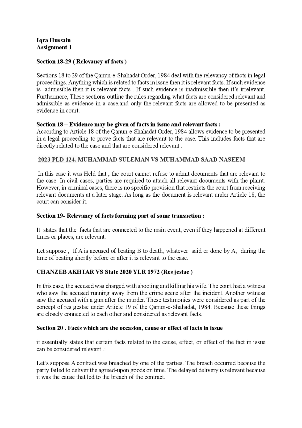 Section 18 to 29 relevancy of facts | High school final essays Law of ...