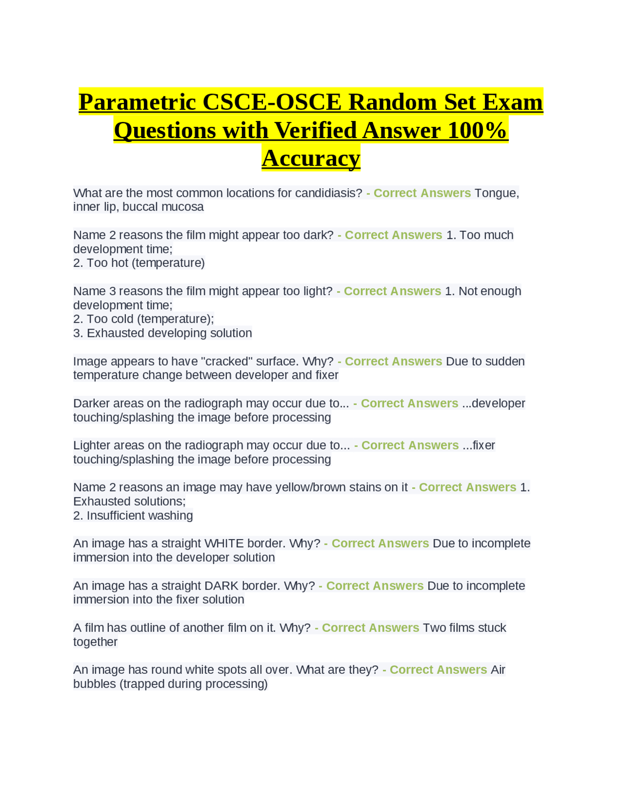 Parametric CSCE-OSCE Random Set Exam Questions with Verified Answer 100% Accuracy | Exams ...
