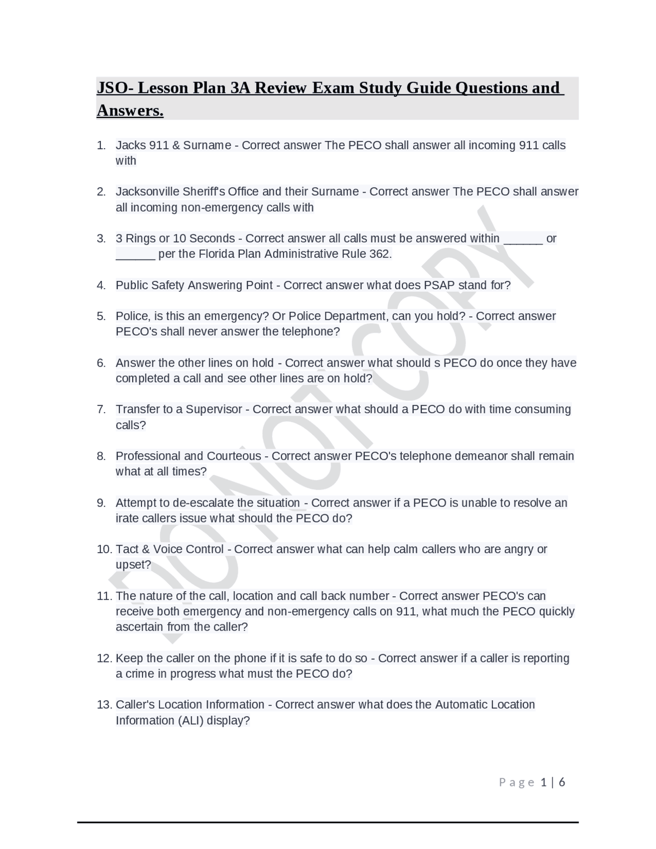 JSO- Lesson Plan 3A Review Exam Study Guide Questions and Answers ...