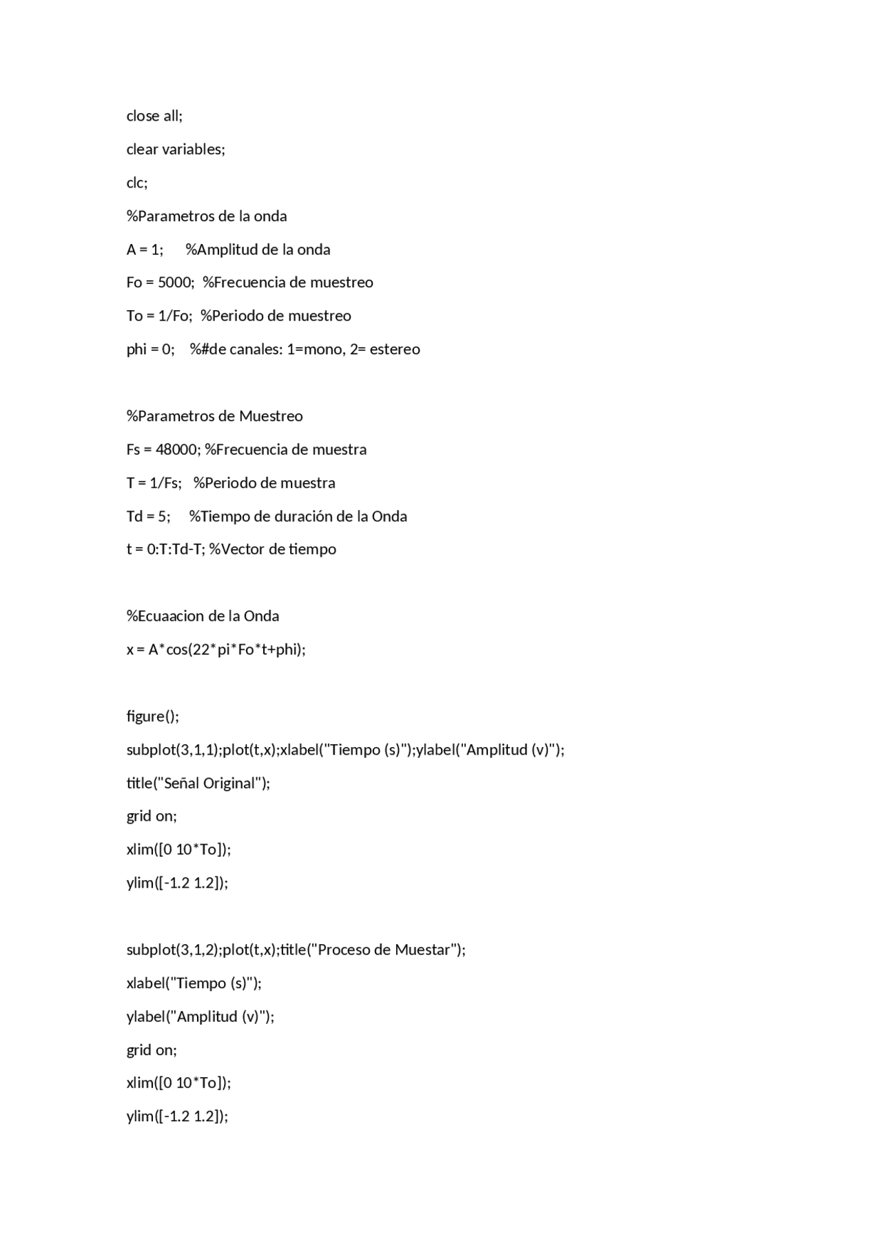 CODIGO LABORATORIO SEMANA2 | Ejercicios de Procesamiento de Señales Digitales | Docsity