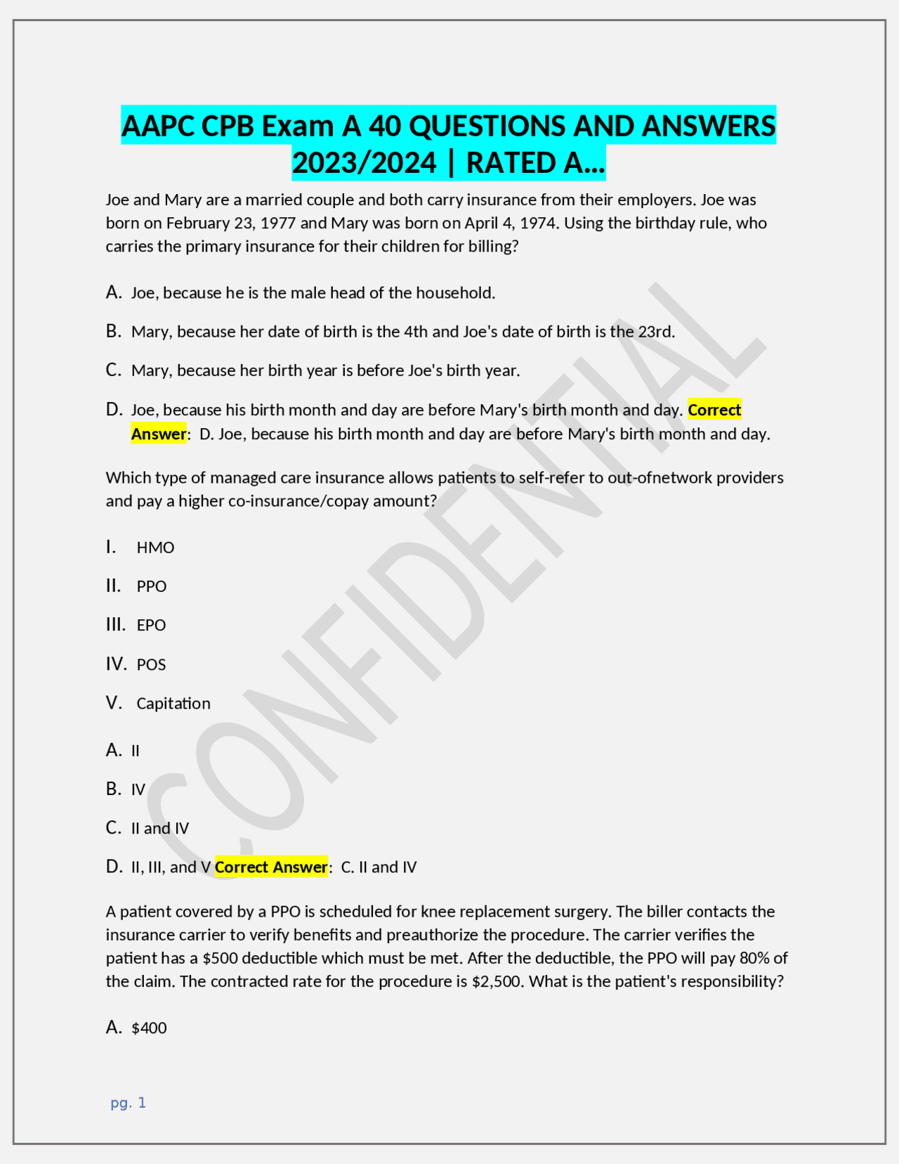 AAPC CPB Exam A 40 QUESTIONS AND ANSWERS 2023/2024 | RATED A… | Exams ...