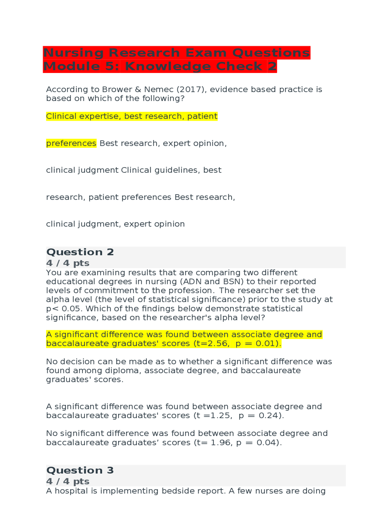 Evidence-Based Practice in Nursing Research | Exams Nursing | Docsity