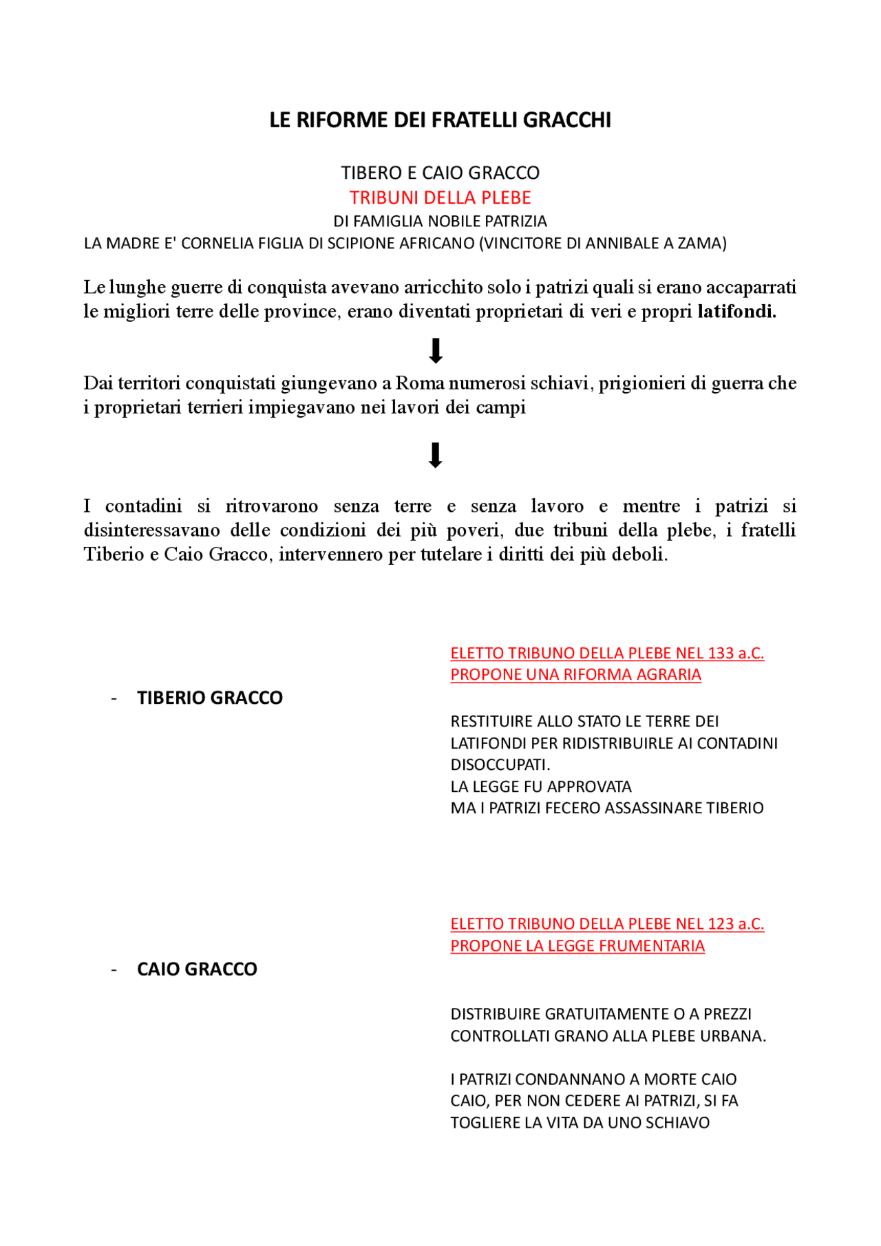 LE RIFORME DEI FRATELLI GRACCHI | Schemi e mappe concettuali di Storia ...