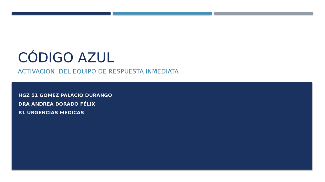activacion del codigo azul | Diapositivas de Medicina | Docsity