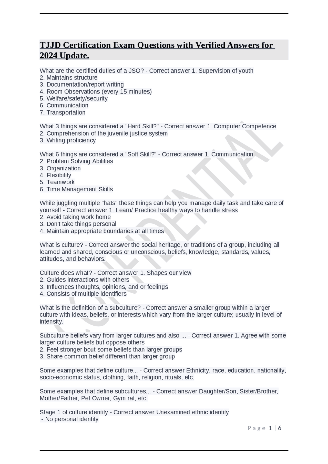 TJJD Certification Exam Questions with Verified Answers for 2024 Update. | Exams Theory of ...