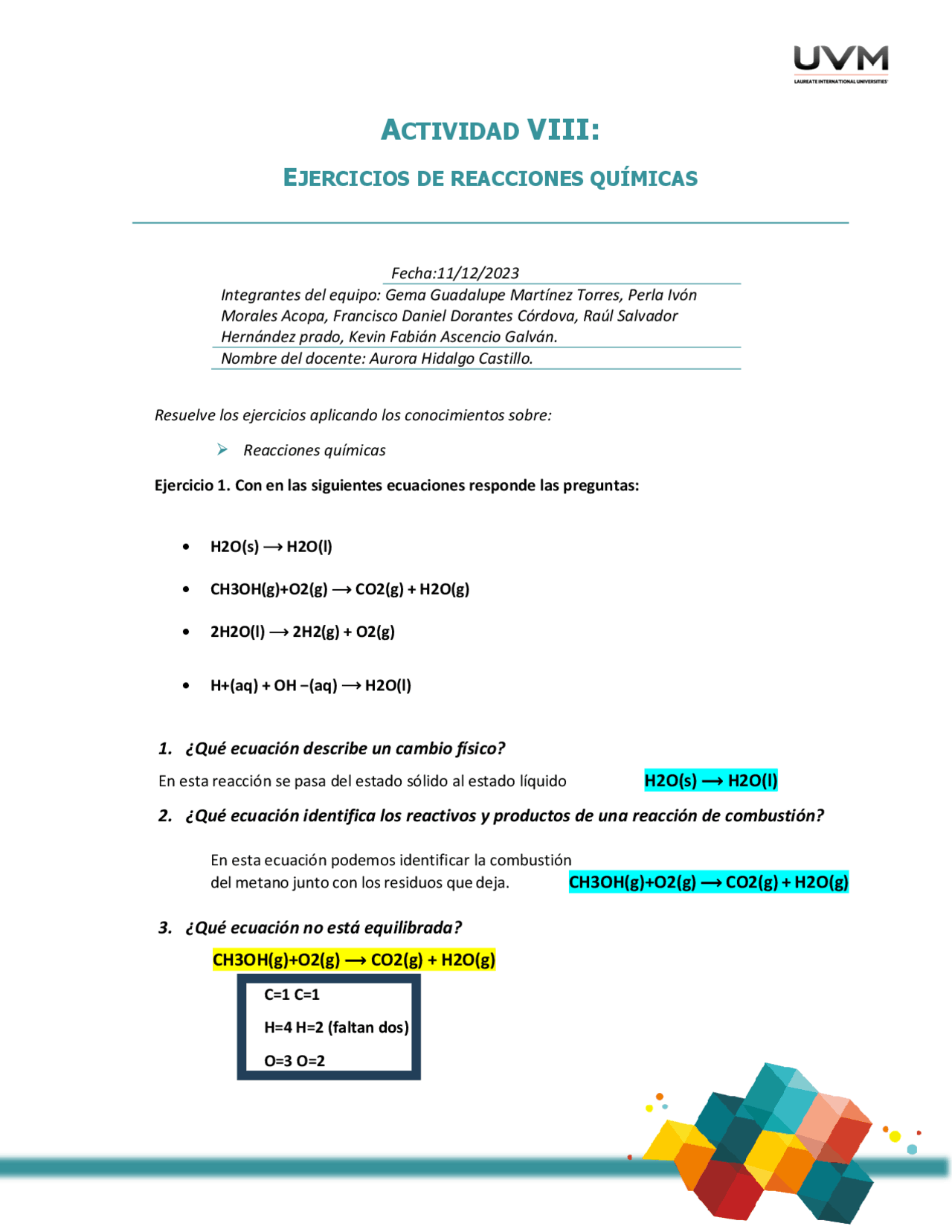 Reacciones quimicas-uvm | Guías, Proyectos, Investigaciones de Química ...