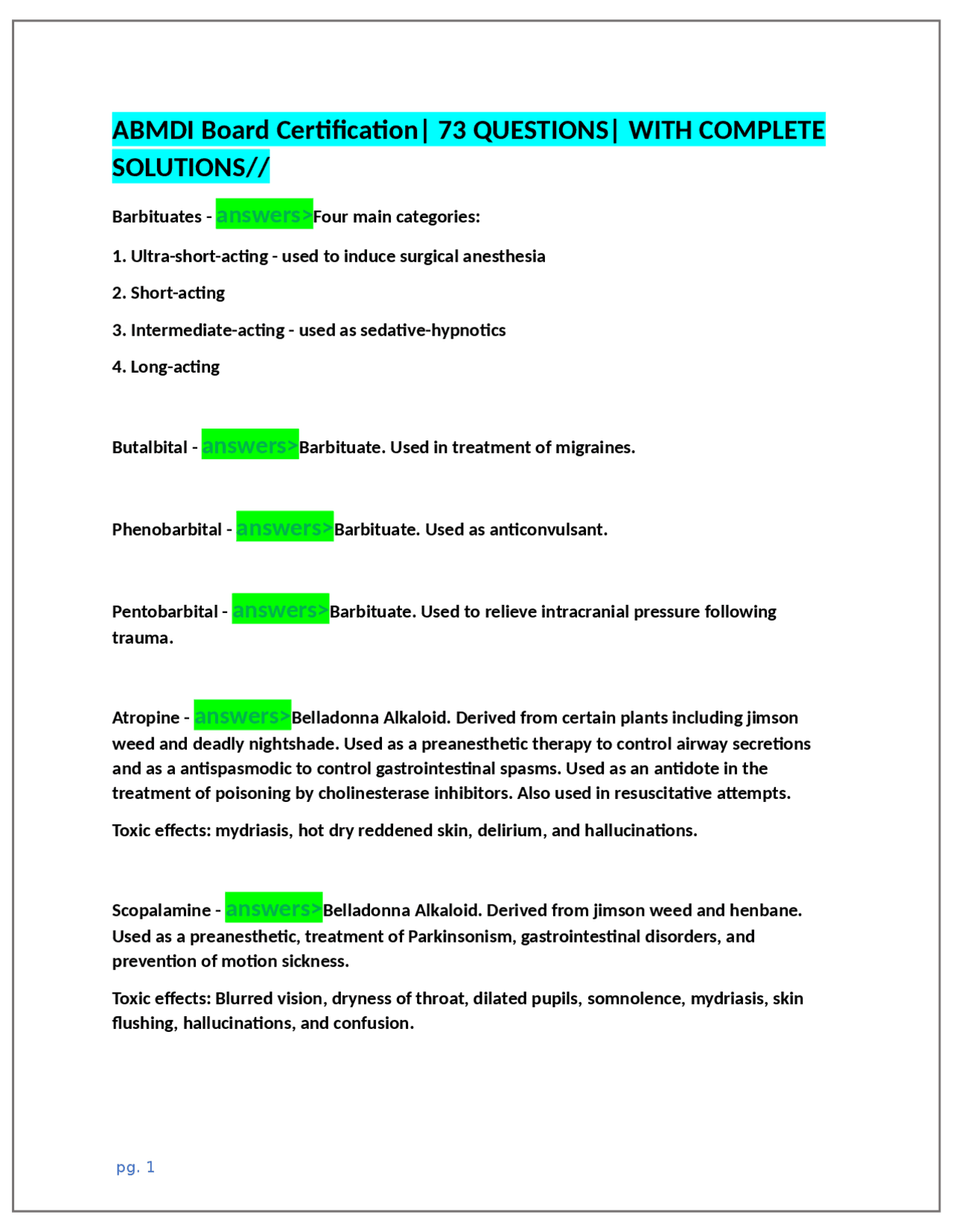 ABMDI Board Certification| 73 QUESTIONS| WITH COMPLETE SOLUTIONS ...