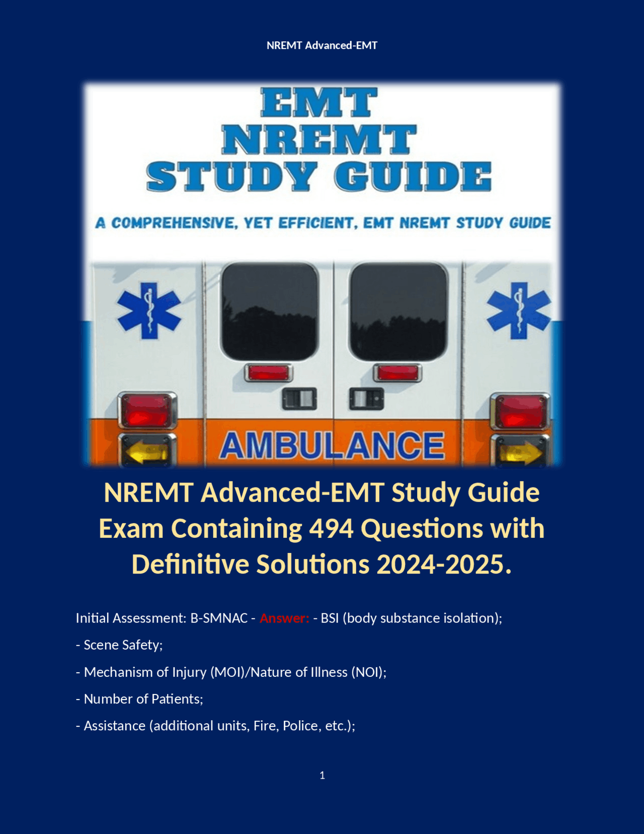 NREMT Advanced-EMT Study Guide Exam Containing 494 Questions with ...
