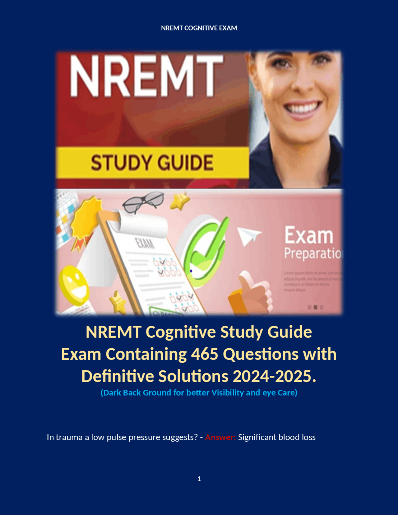 NREMT Cognitive Study Guide Exam-2 | Exams Nursing | Docsity