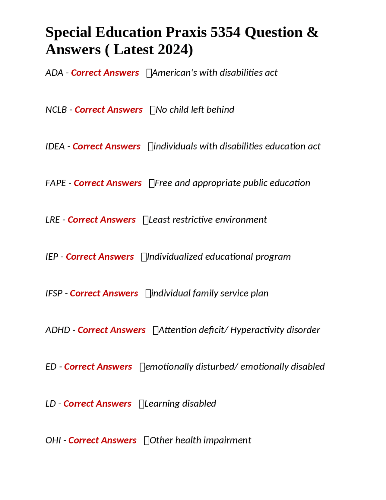 Special Education Praxis 5354 Question & Answers (Latest 2024) | Exams ...
