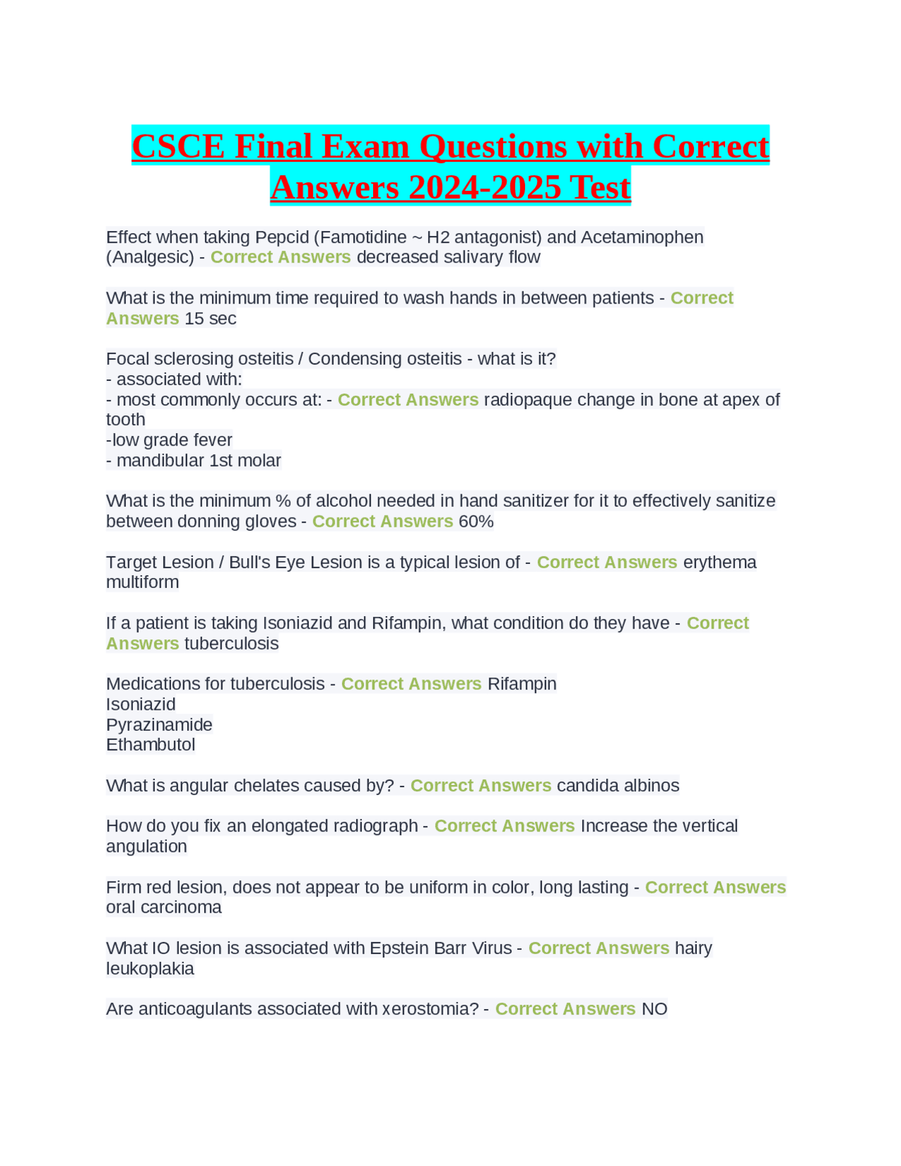 CSCE Final Exam Questions with Correct Answers 2024-2025 Test | Exams ...