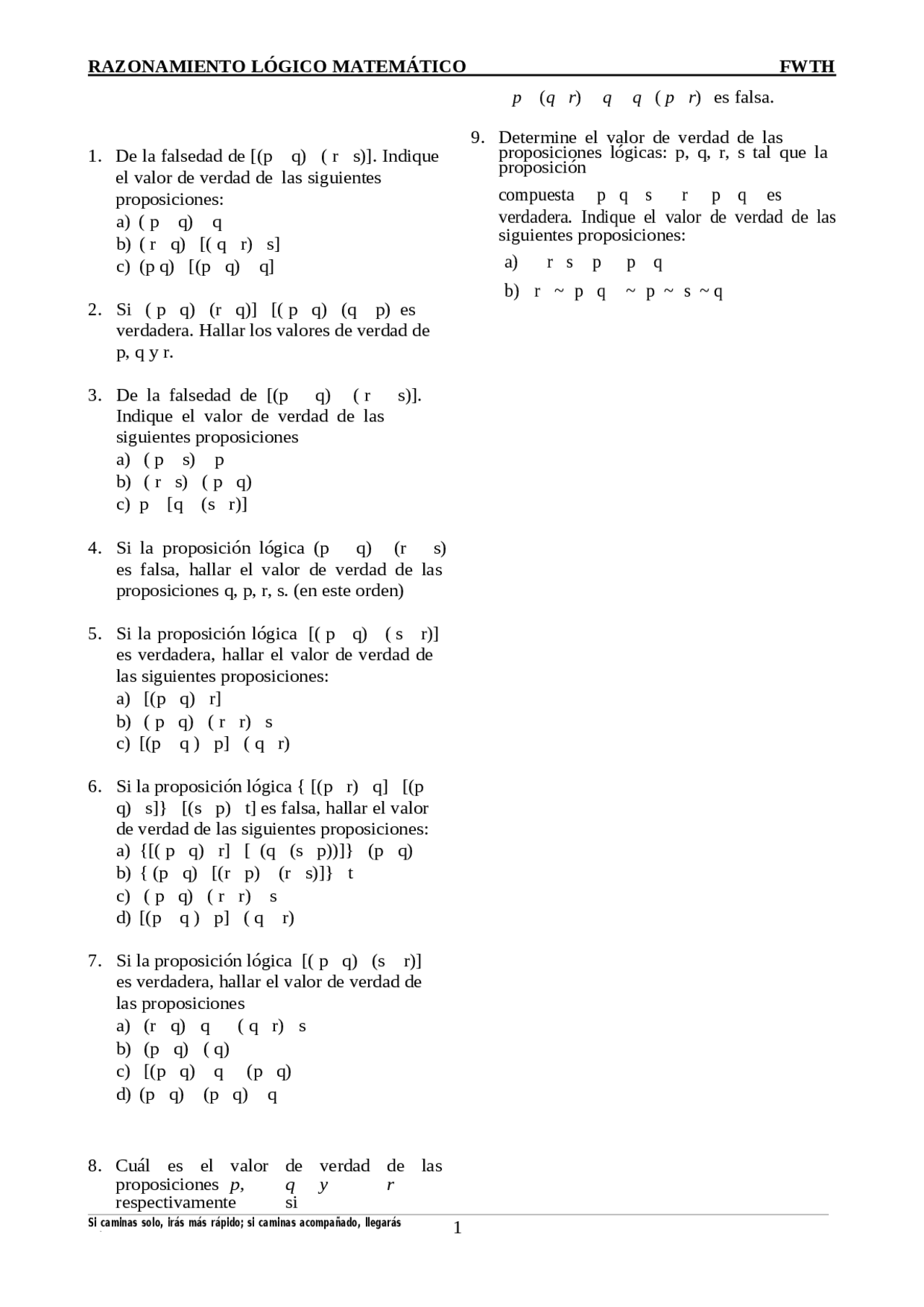 Ejercicios de proposiciones lógicas | Ejercicios de Razonamiento | Docsity