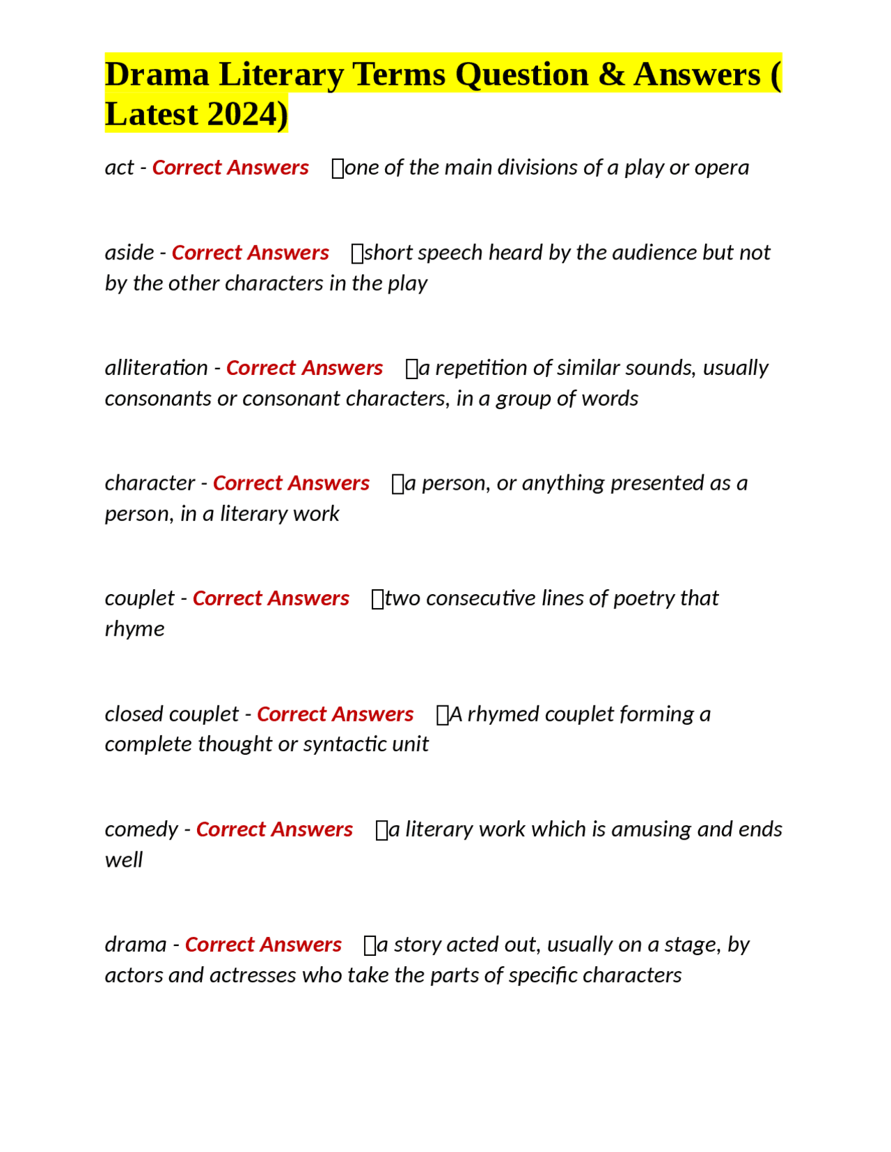 Drama Literary Terms Question & Answers ( Latest 2024) | Exams Nursing ...
