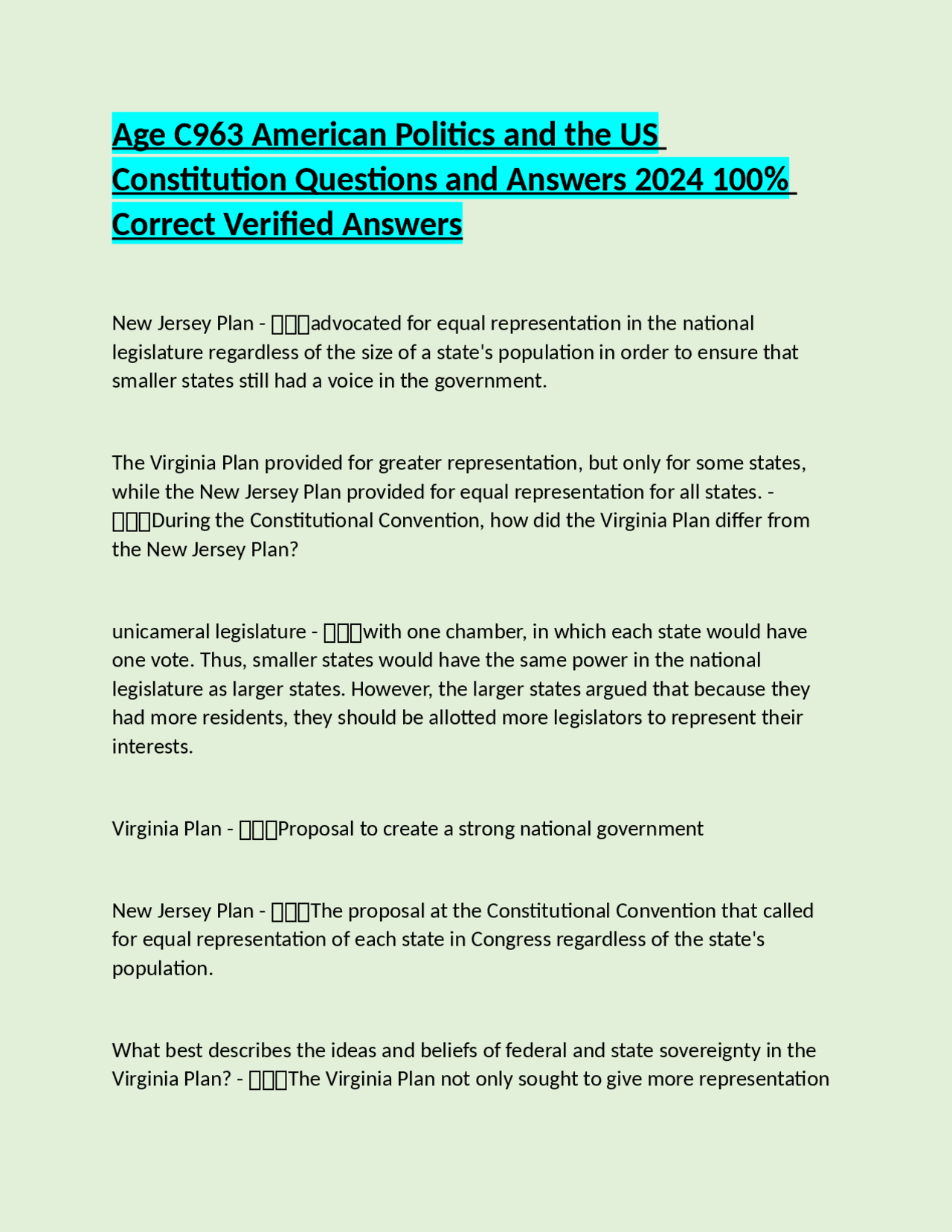 Comparison of Virginia & New Jersey Plans in Constitutional Convention ...