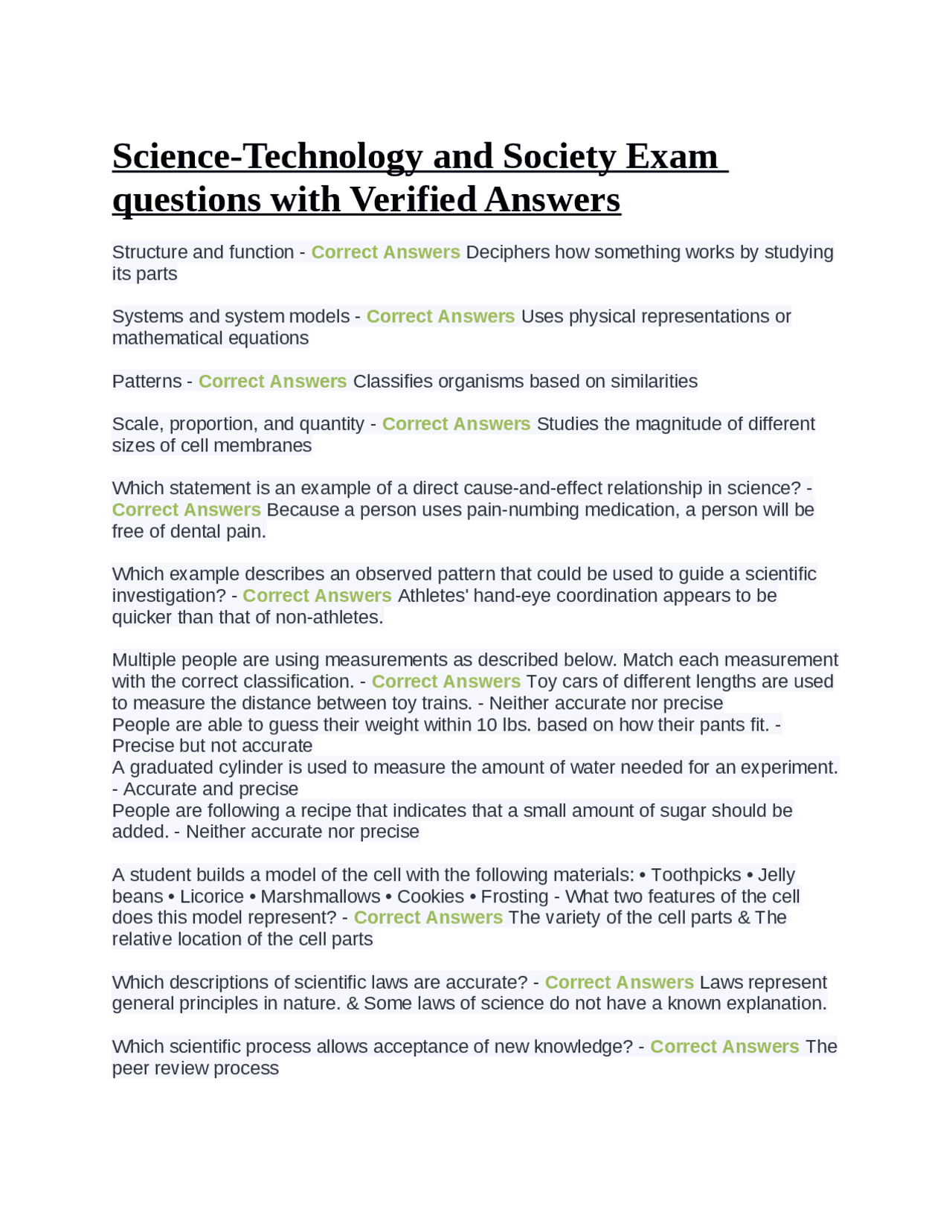 Science-Technology and Society Exam questions with Verified Answers ...