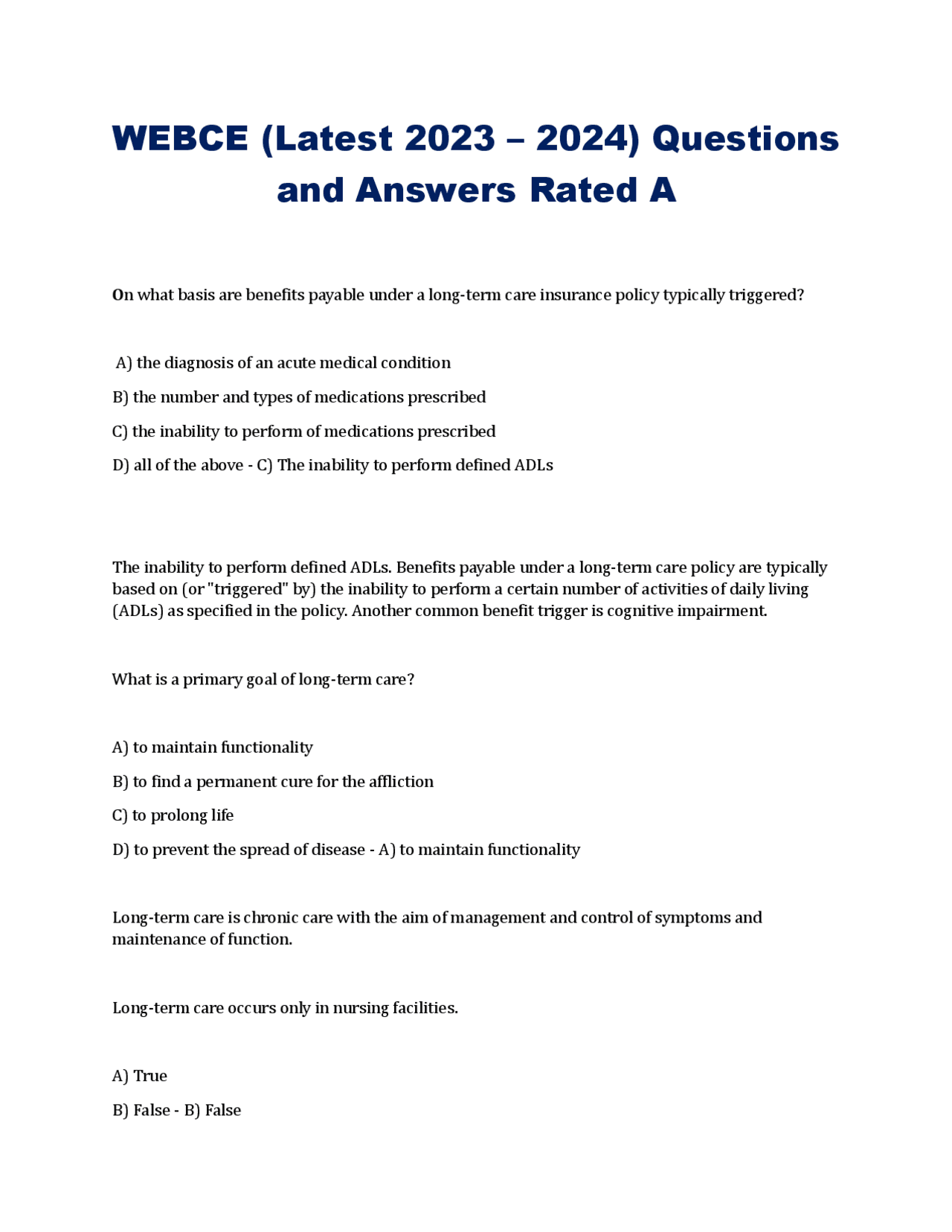 WEBCE (Latest 2023 – 2024) Questions and Answers Rated A | Exams Health ...