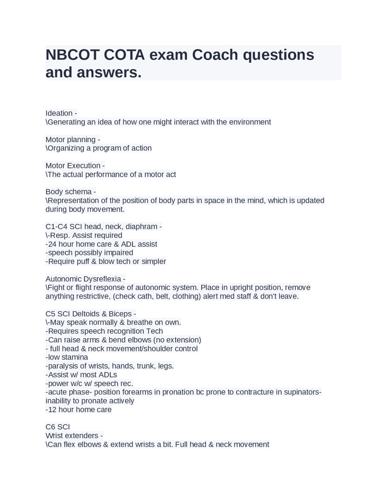 NBCOT COTA Exam Guide: Motor Functions, Spinal Cord Injuries & Neuro ...
