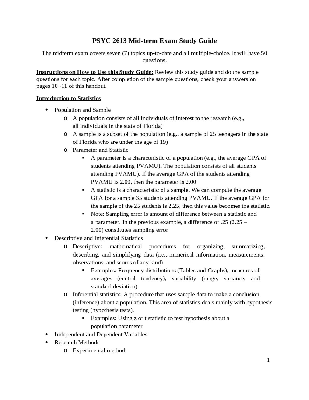 PSYC 2613 Mid-term Exam Study Guide | Study Guides, Projects, Research ...