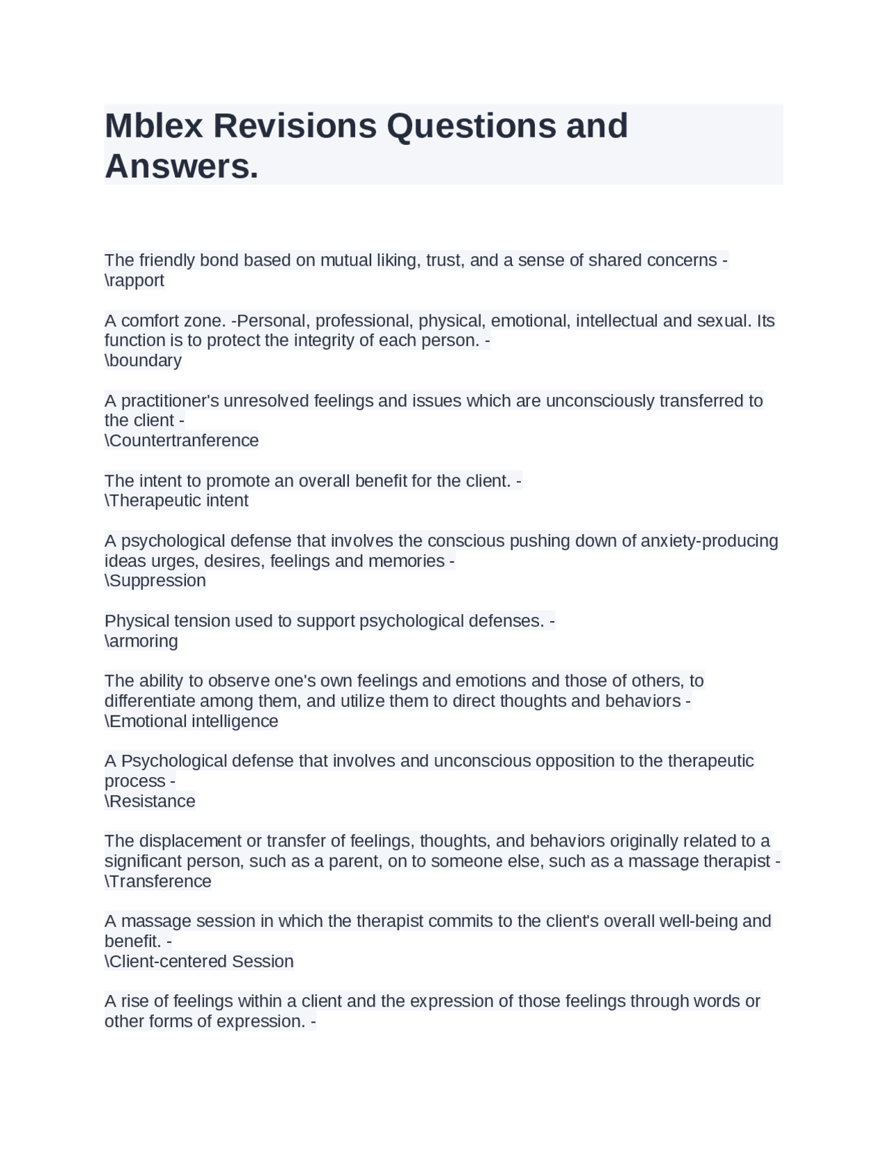 Mblex Revisions Questions and Answers. | Exams Medicine | Docsity