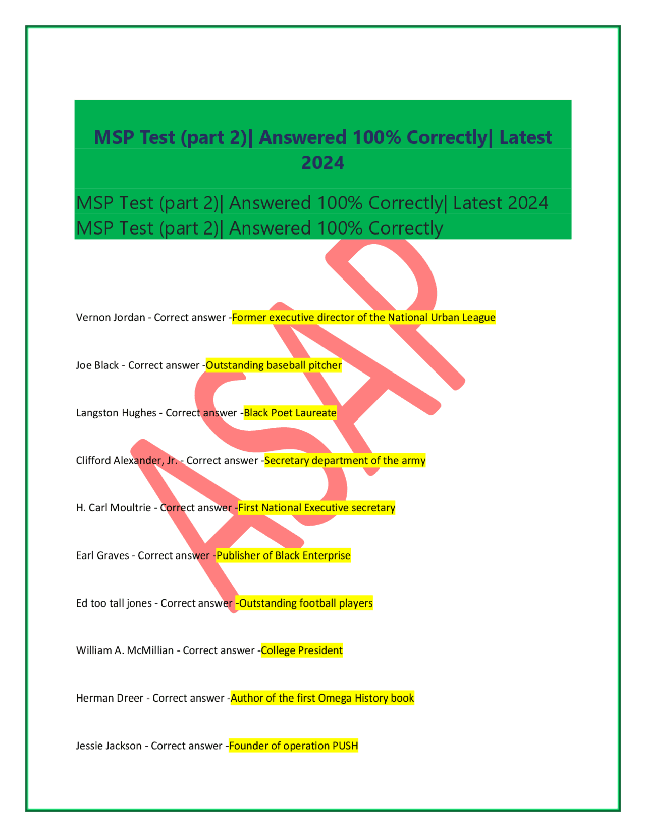 MSP TEST (part 1)| Complete Questions and Answers, 100% Correct| Latest ...