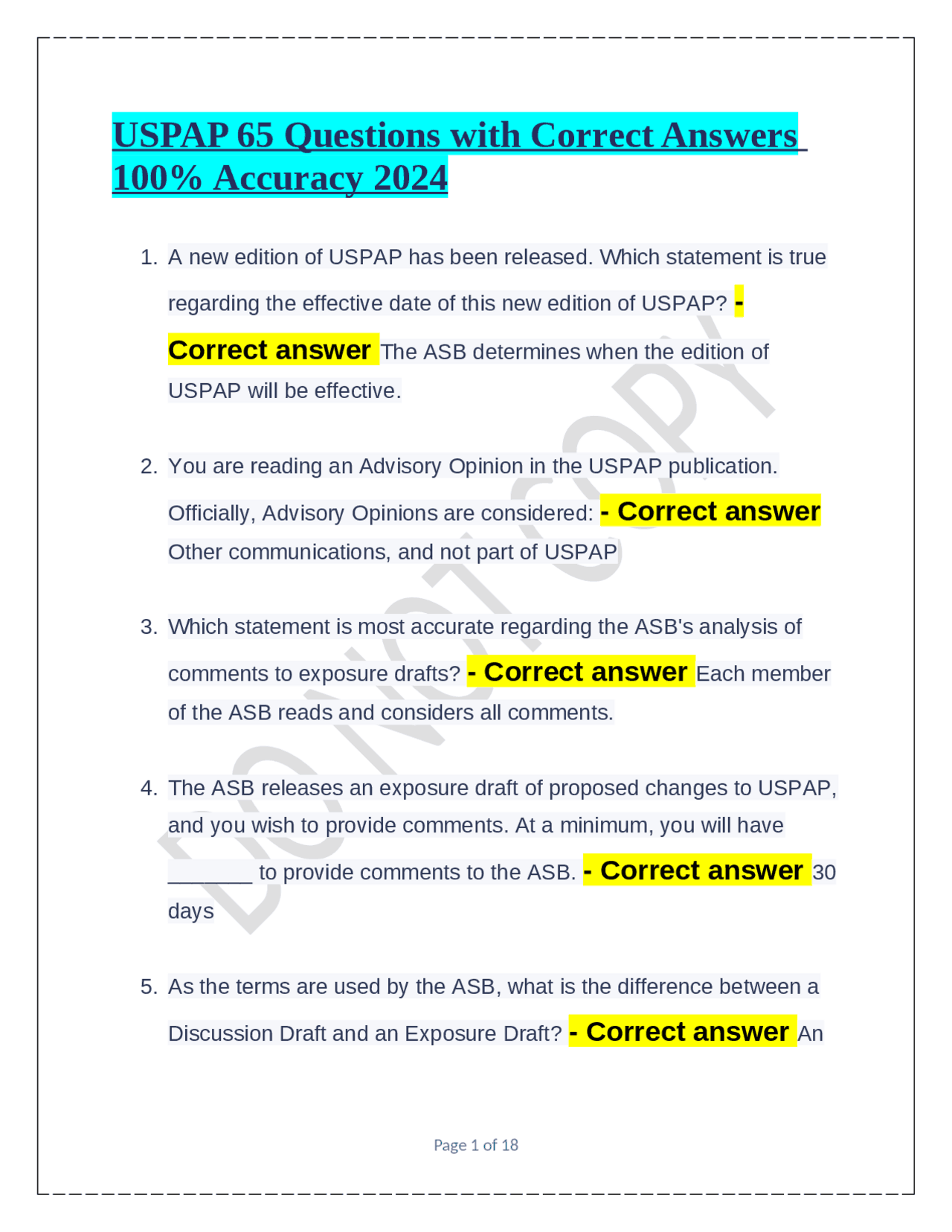 USPAP 65 Questions with Correct Answers 100% Accuracy 2024 | Exams ...