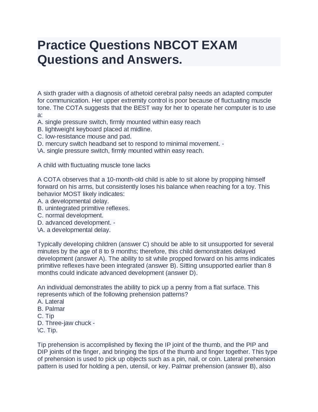 Practice Questions NBCOT EXAM Questions and Answers. | Exams Medicine ...