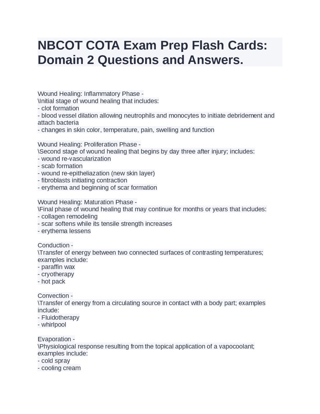 NBCOT COTA Exam Prep Flash Cards: Domain 2 Questions and Answers ...