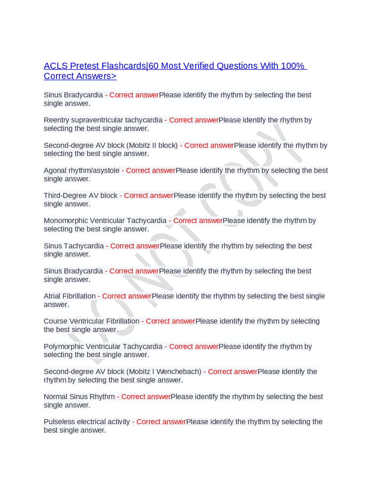 ACLS Pretest Flashcards|60 Most Verified Questions With 100% Correct ...