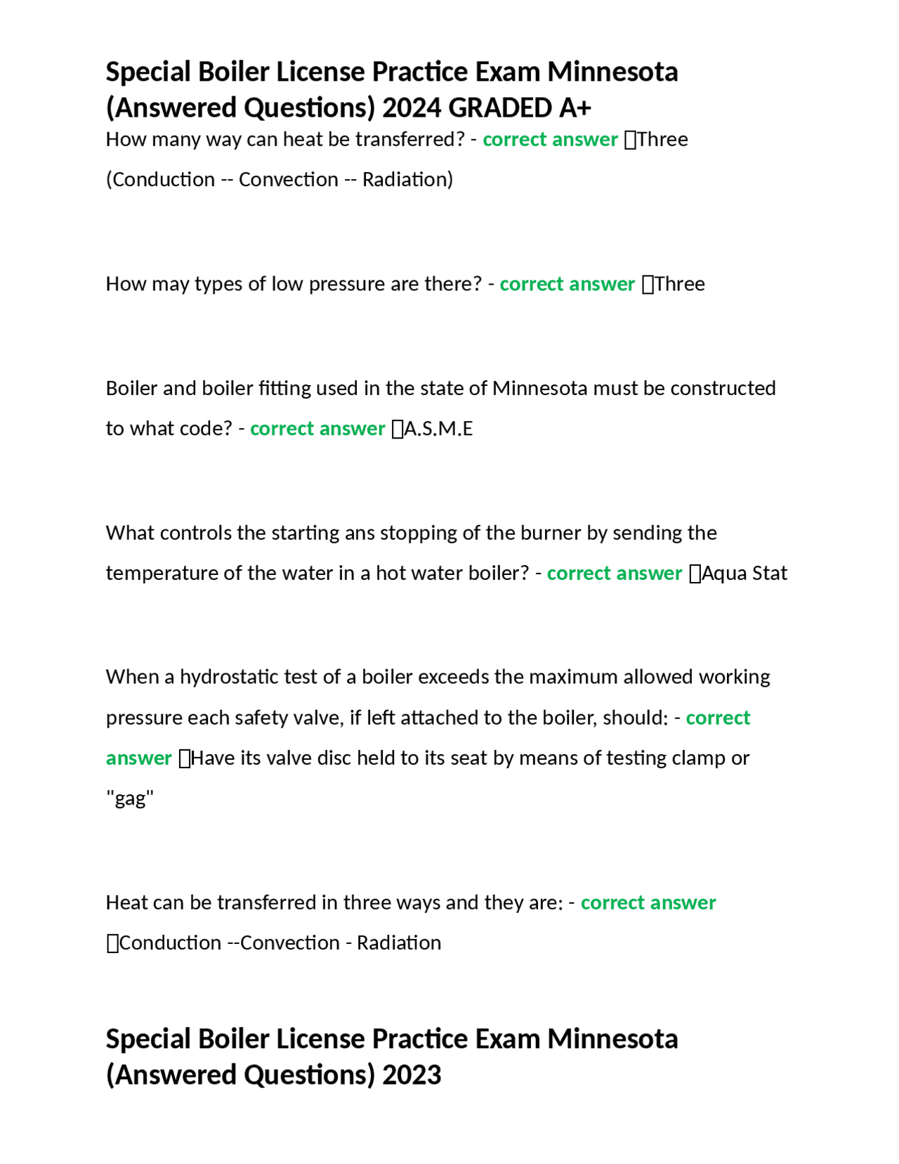 Special Boiler License Practice Exam Minnesota (Answered Questions ...