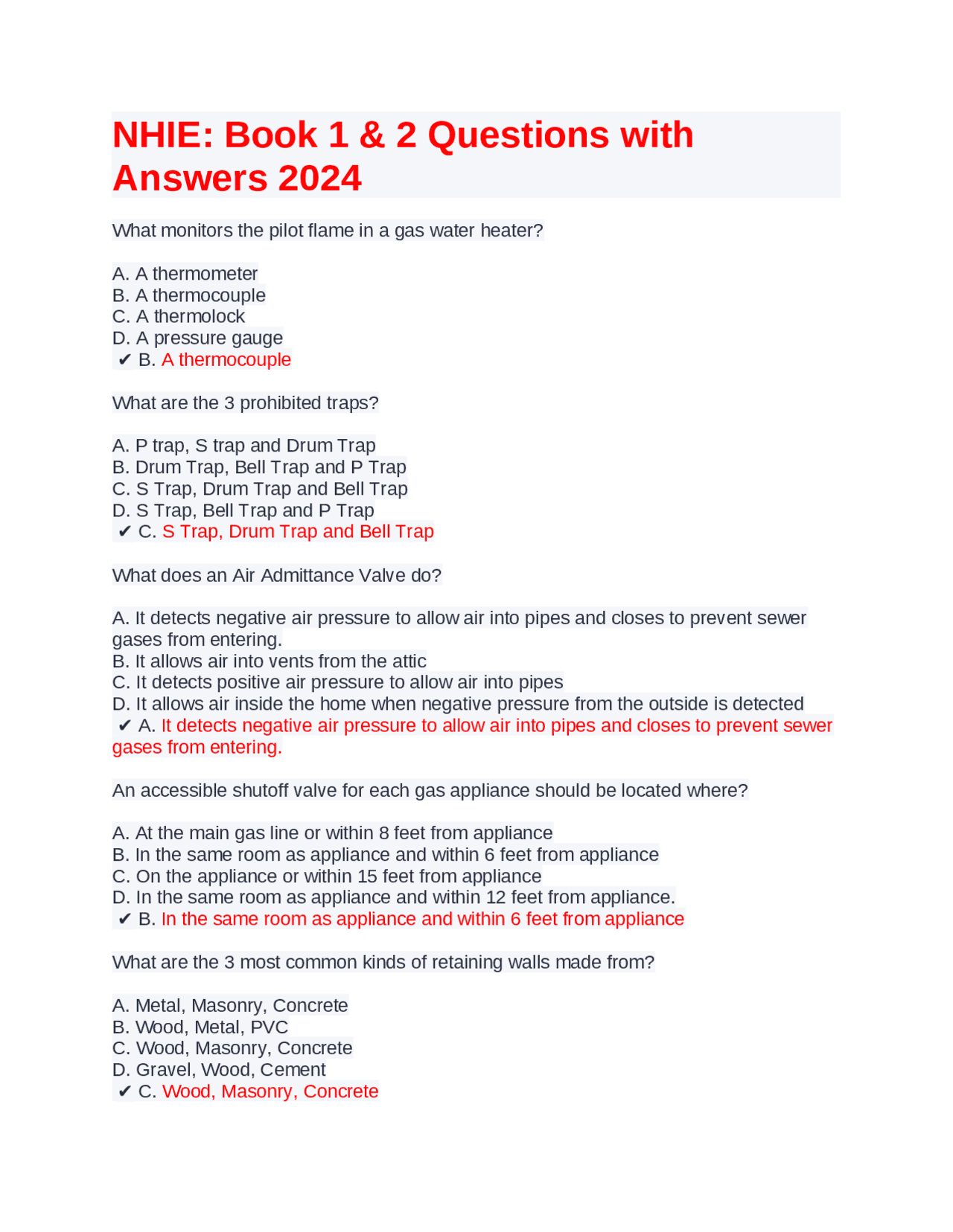 NHIE: Book 1 & 2 Questions with Answers 2024 | Exams Engineering | Docsity