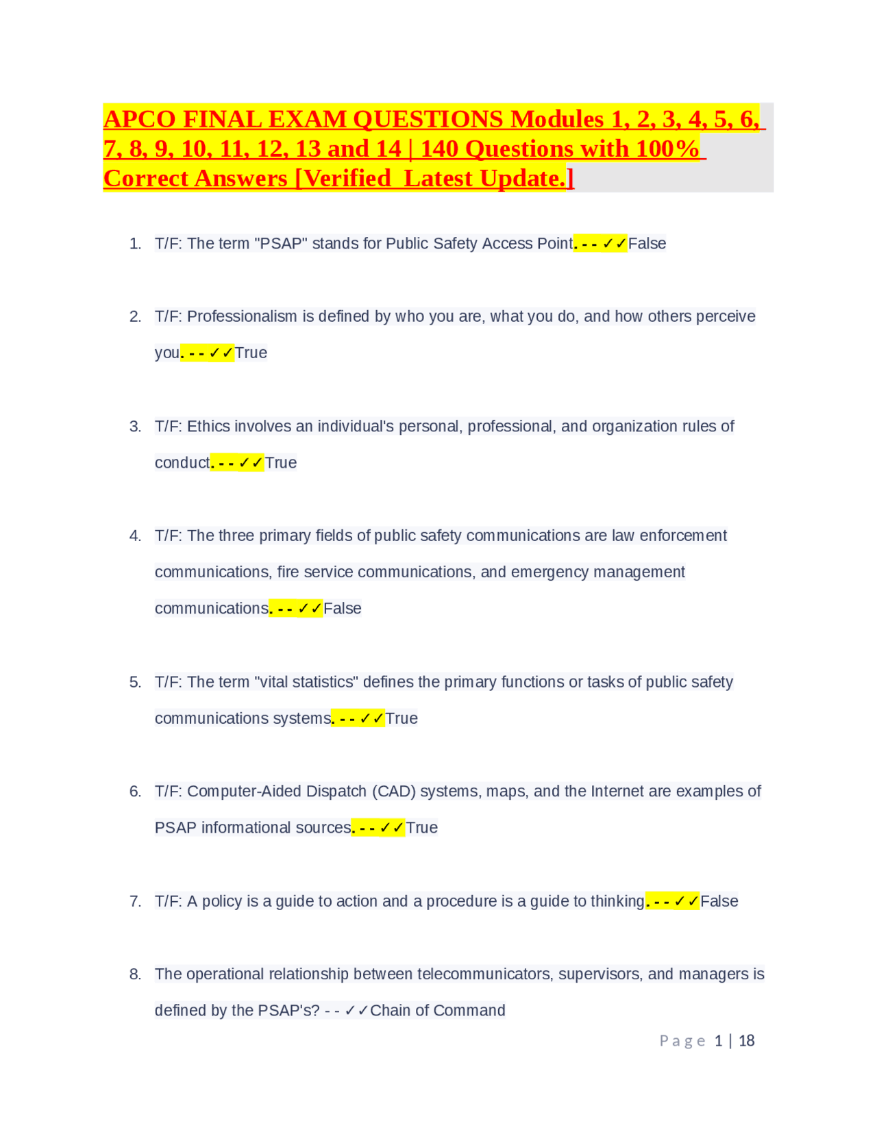 APCO FINAL EXAM QUESTIONS Modules 1, 2, 3, 4, 5, 6, 7, 8, 9, 10, 11, 12 ...