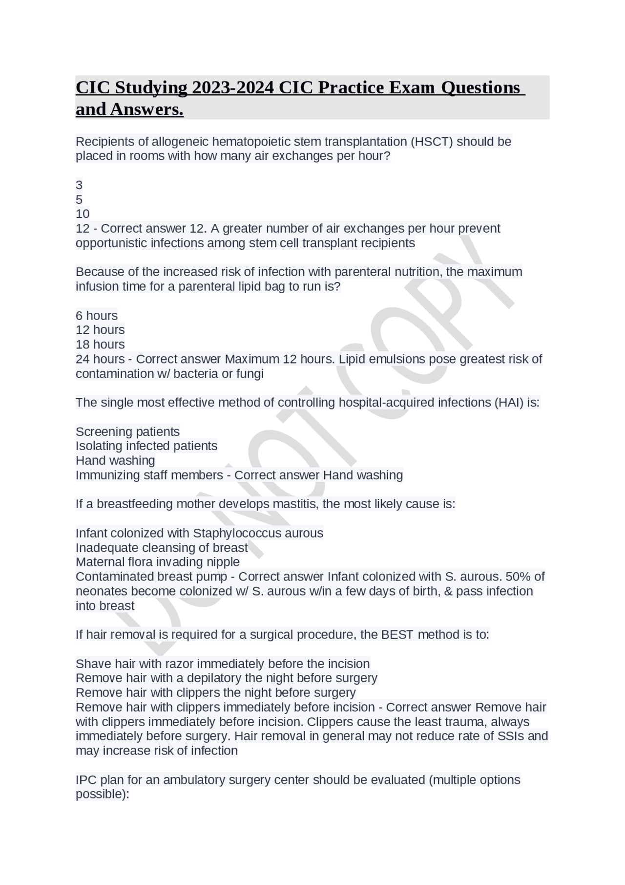 CIC Studying 2023-2024 CIC Practice Exam Questions and Answers. | Exams ...