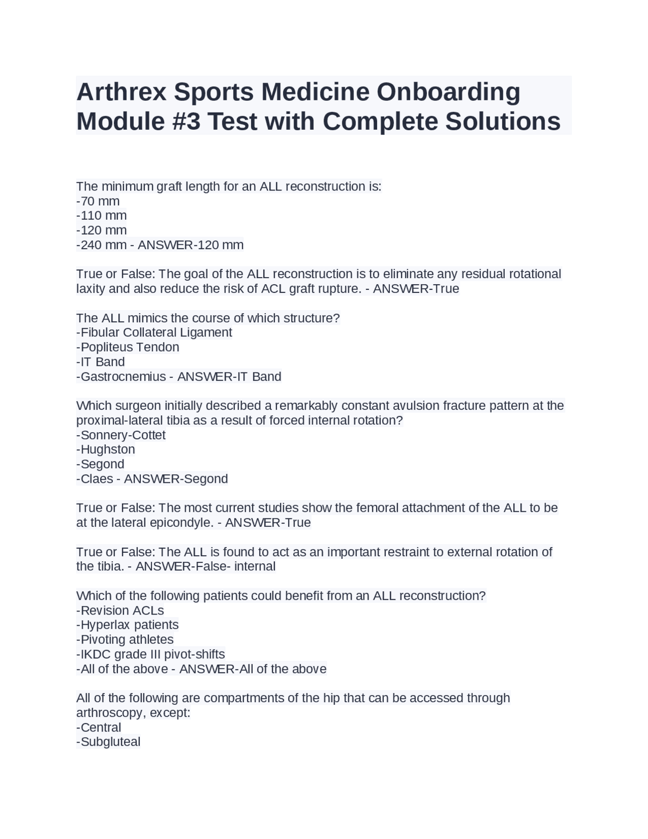 Arthrex Sports Medicine Onboarding Module #3 Test with Complete ...