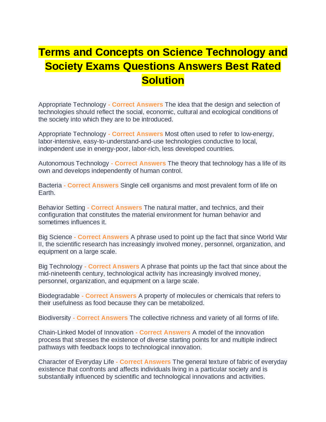 Terms and Concepts on Science Technology and Society Exams Questions ...