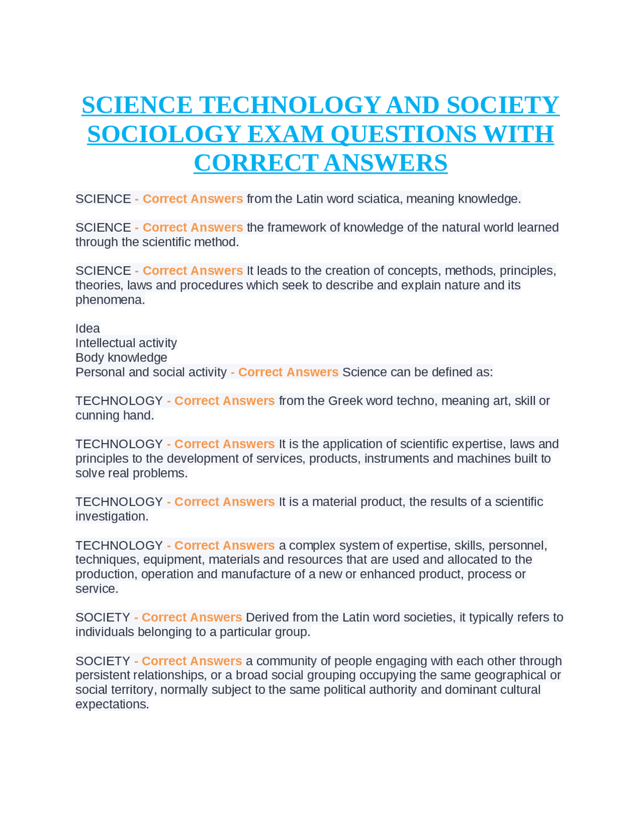 Science, Technology, and Society: Exam Questions and Answers | Exams ...