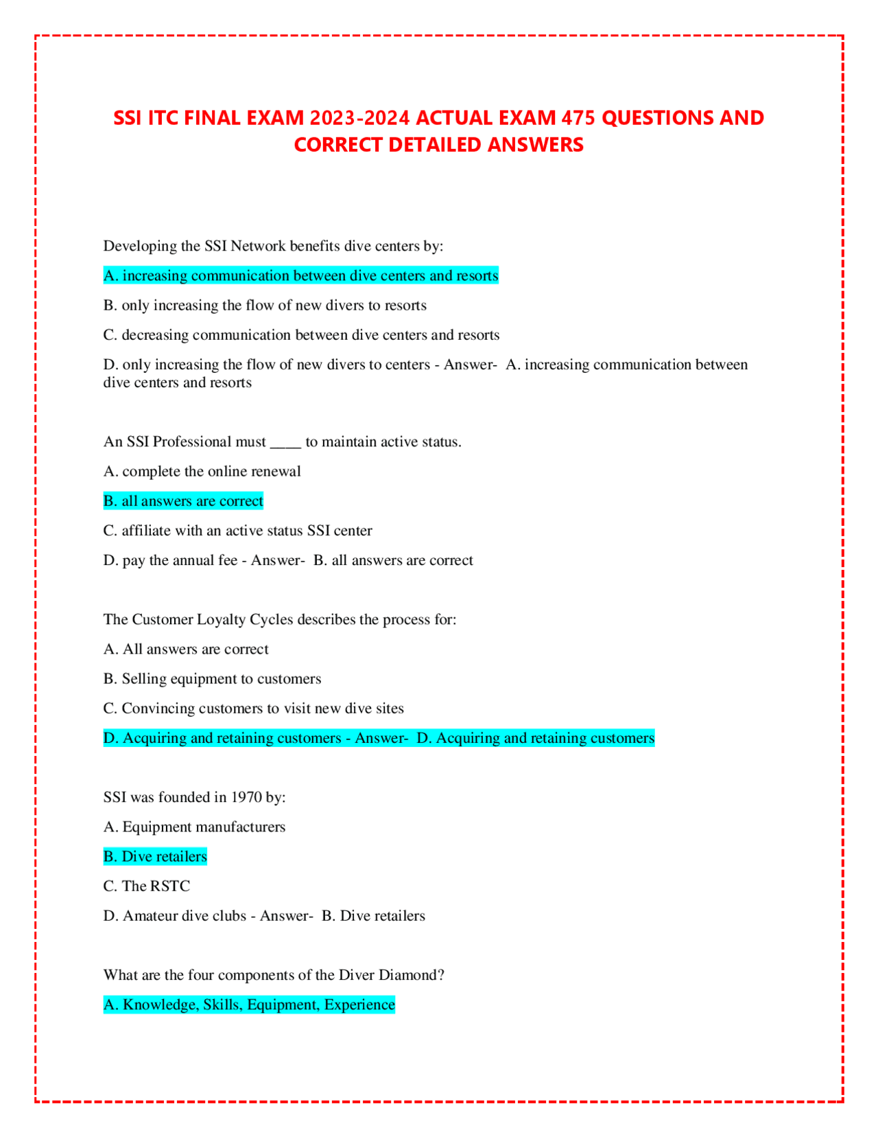 SSI ITC FINAL EXAM 2023-2024 ACTUAL EXAM 475 QUESTIONS AND CORRECT ...