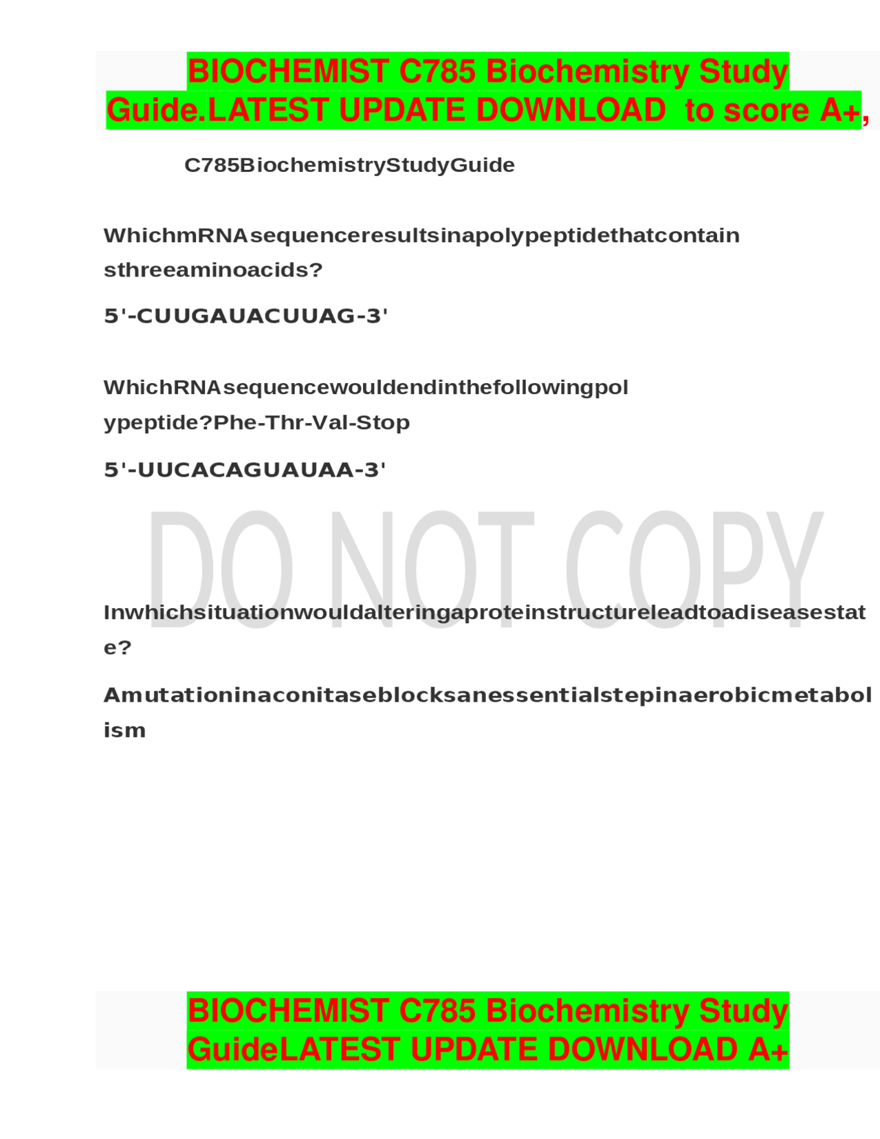 Biochemistry Study Guide for C785 Exam Preparation | Exams Biochemistry | Docsity