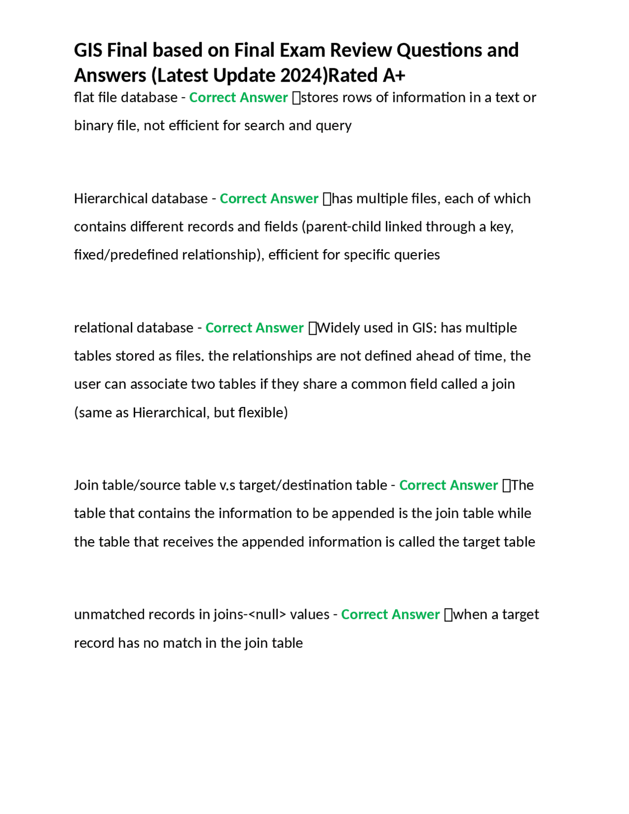 GIS Final based on Final Exam Review Questions and Answers (Latest ...