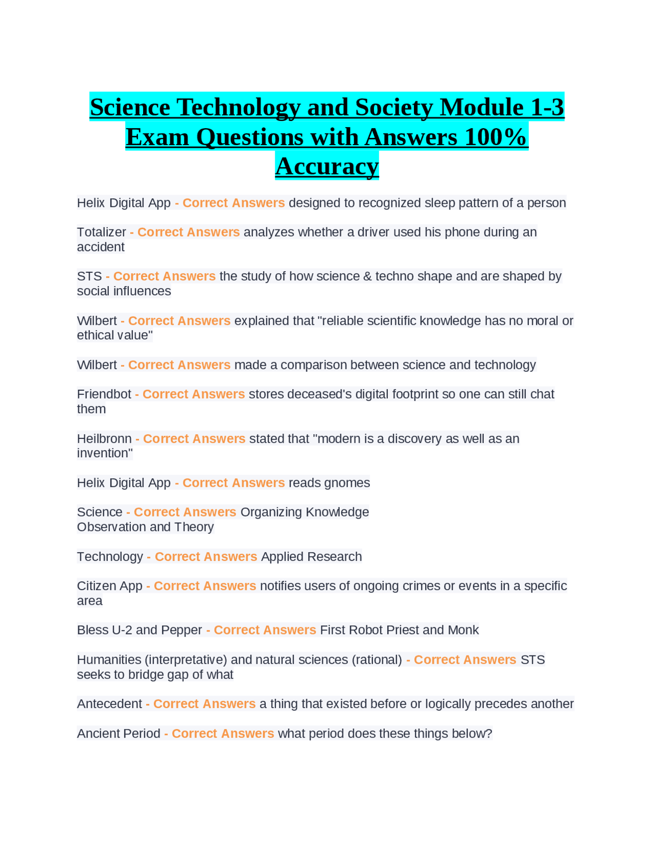 Science Technology and Society Module 1-3 Exam Questions with Answers ...