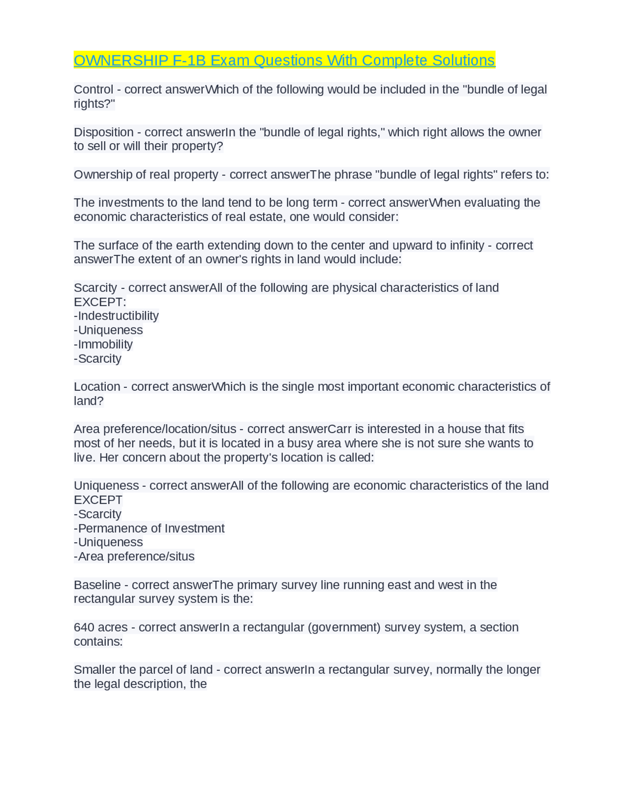 OWNERSHIP F-1B Exam Questions With Complete Solutions | Exams Fashion ...