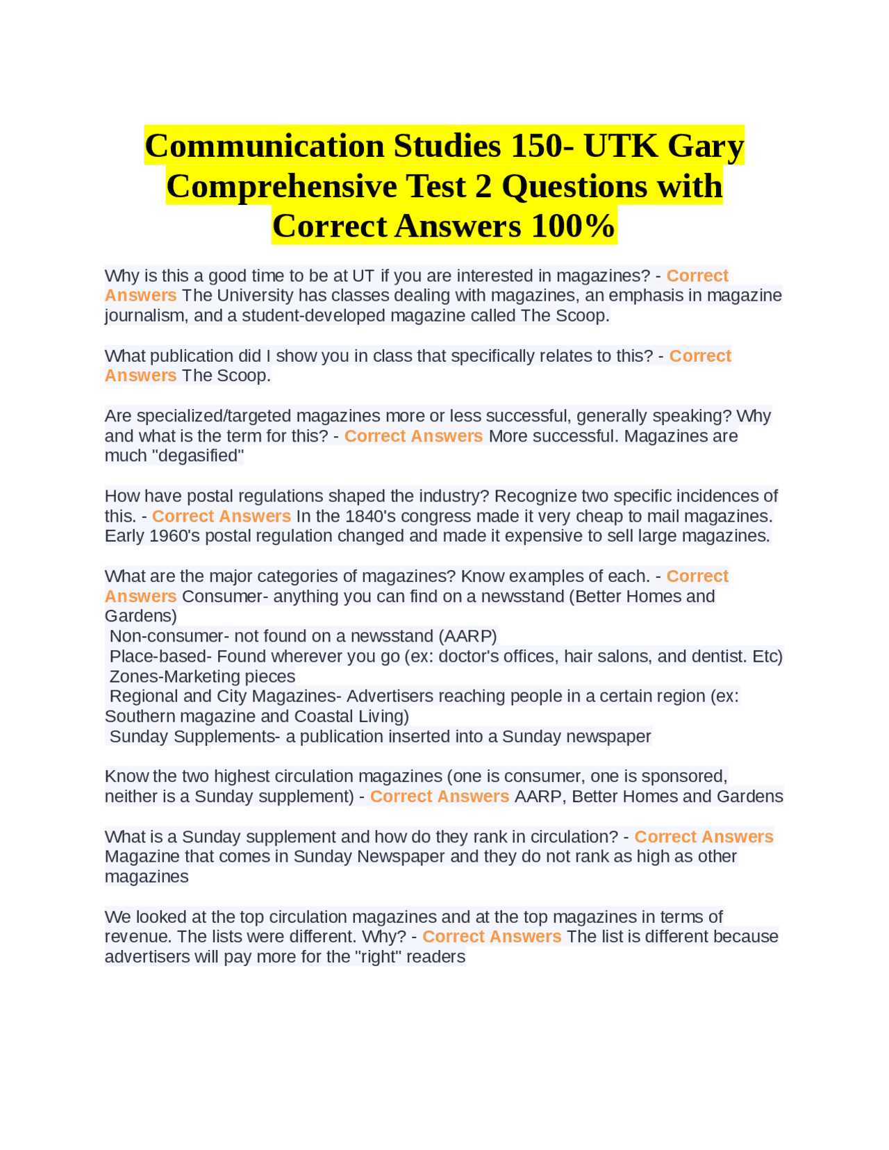 Communication Studies 150- UTK Gary Comprehensive Test 2 Questions with ...