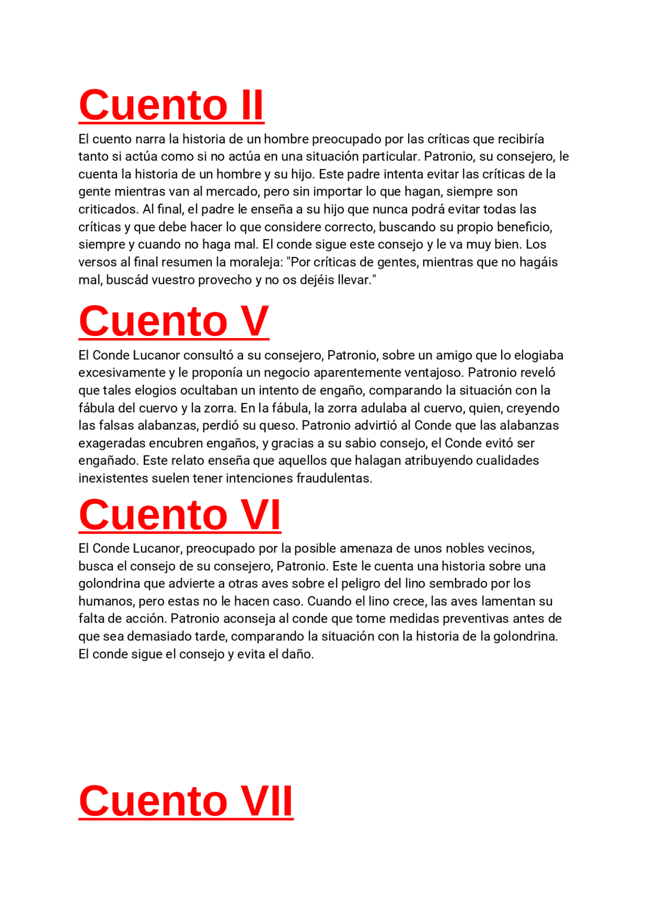 Resumen Conde Lucanor | Resúmenes de Lengua y Literatura | Docsity