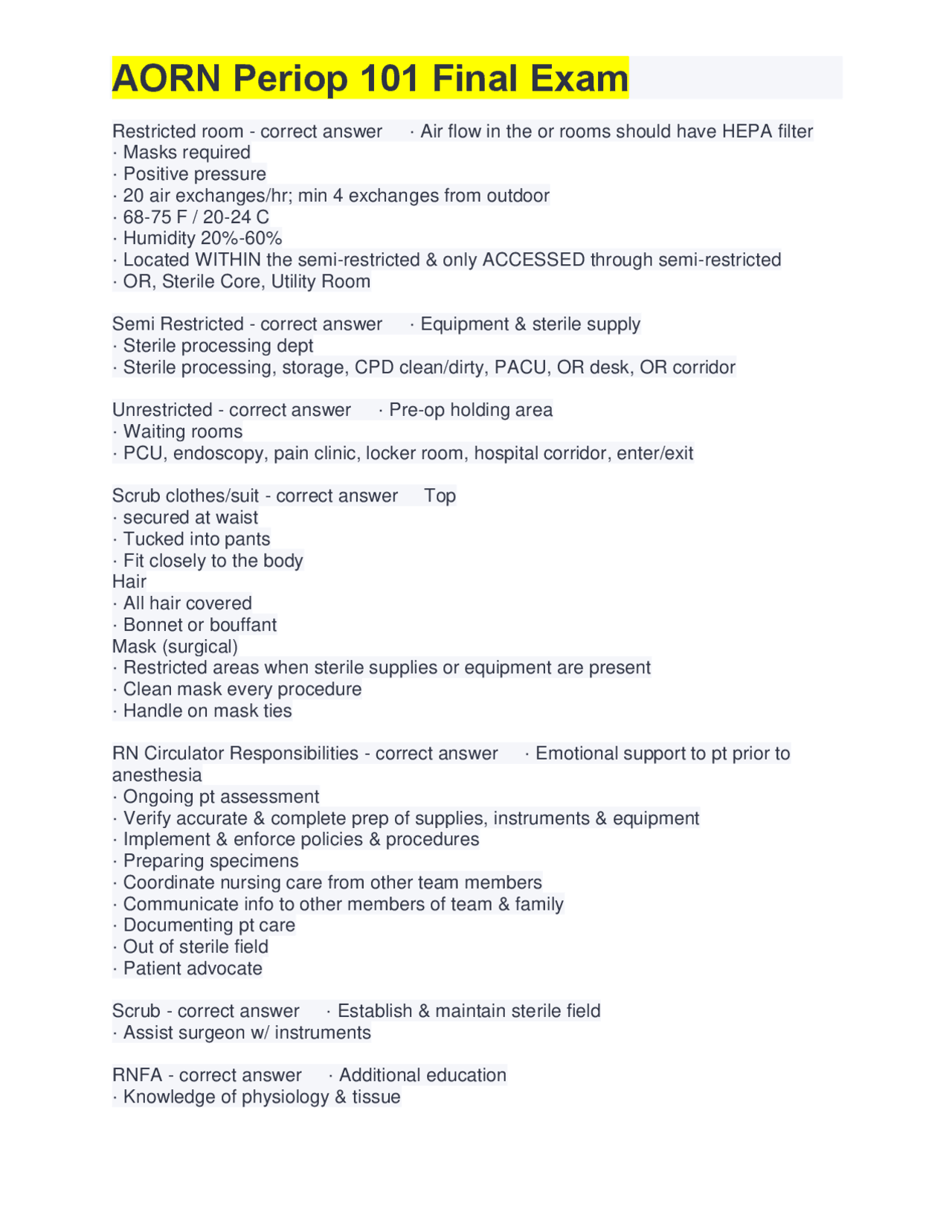 AORN Periop 101 Final Exam | Exams Nursing | Docsity