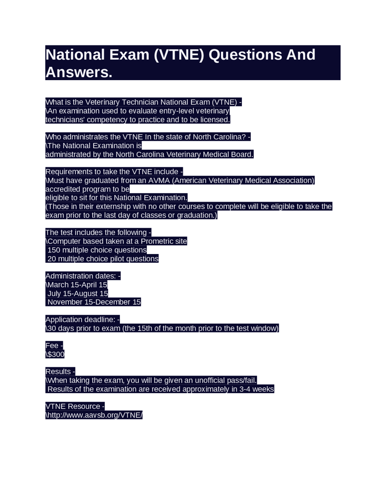 National Exam (VTNE) Questions And Answers. | Exams Medicine | Docsity