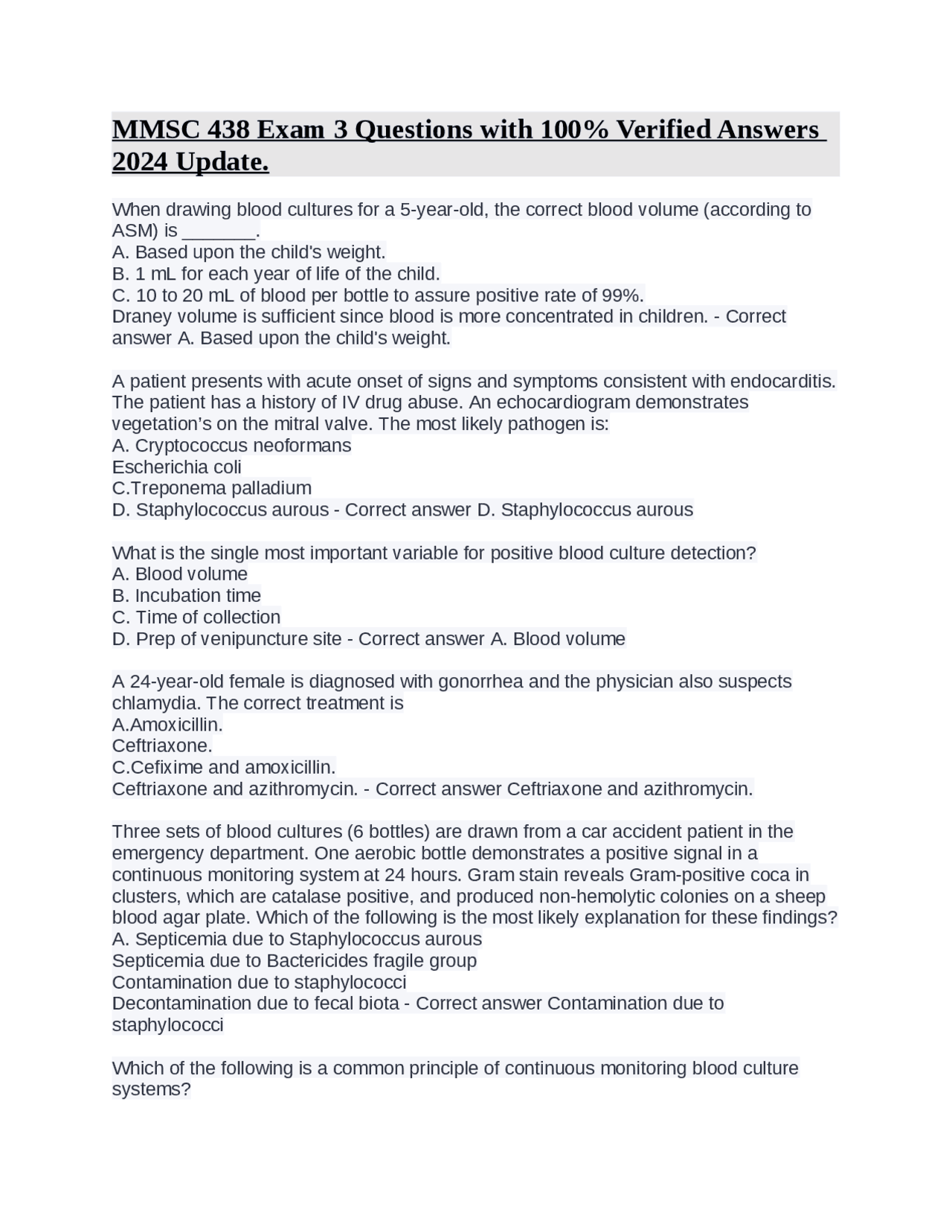 MMSC 438 Exam 3 Questions with 100% Verified Answers 2024 Update ...